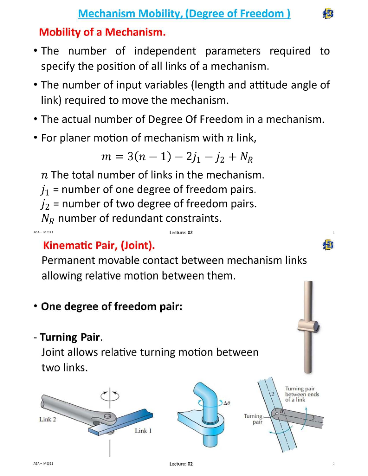 Mechanism Mobility Overview - ME321 F25 Lecture Notes - Studocu