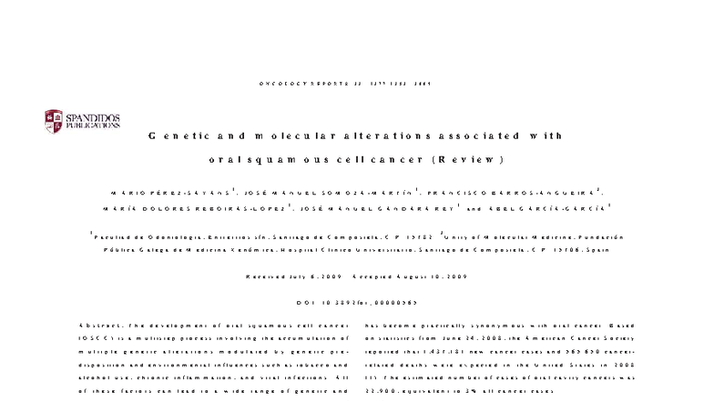 Genetic and Molecular Alterations in Oral Squamous Cell Carcinoma (OSCC ...