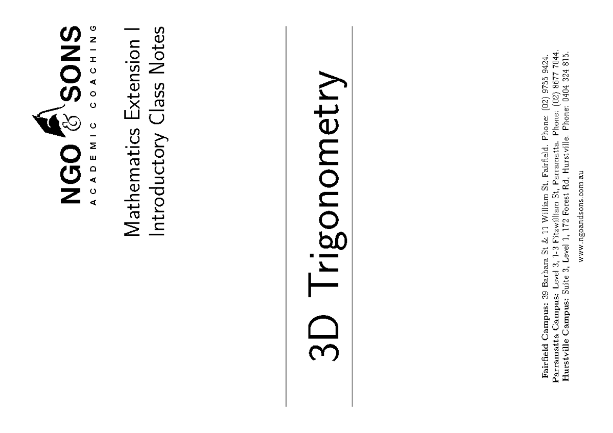 Year 11 Maths Extension: 3D Trig Notes for NSW Students - Studocu