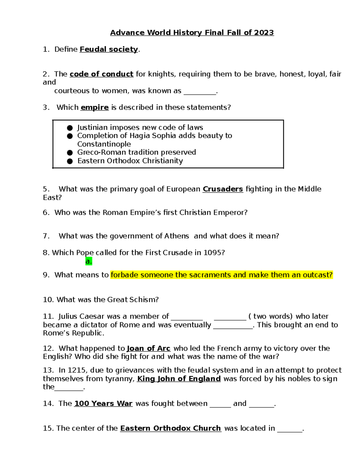 Fall 23 World History Final Exam Study Guide - Studocu