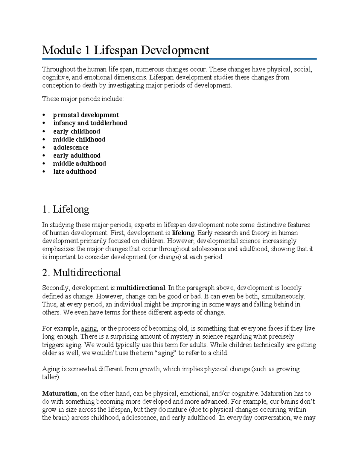 Module 1: Key Concepts in Lifespan Development (PSY 101) - Studocu