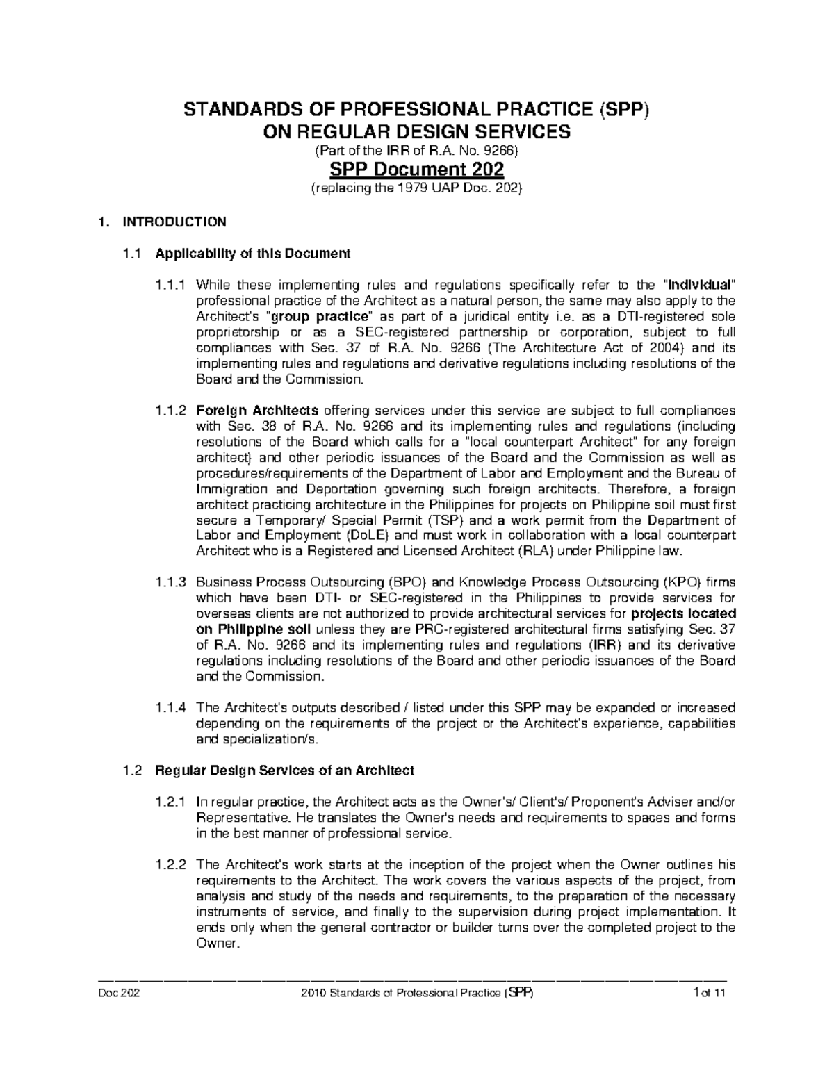 SPP Doc 202 - Standards of Professional Practice for Architects - Studocu