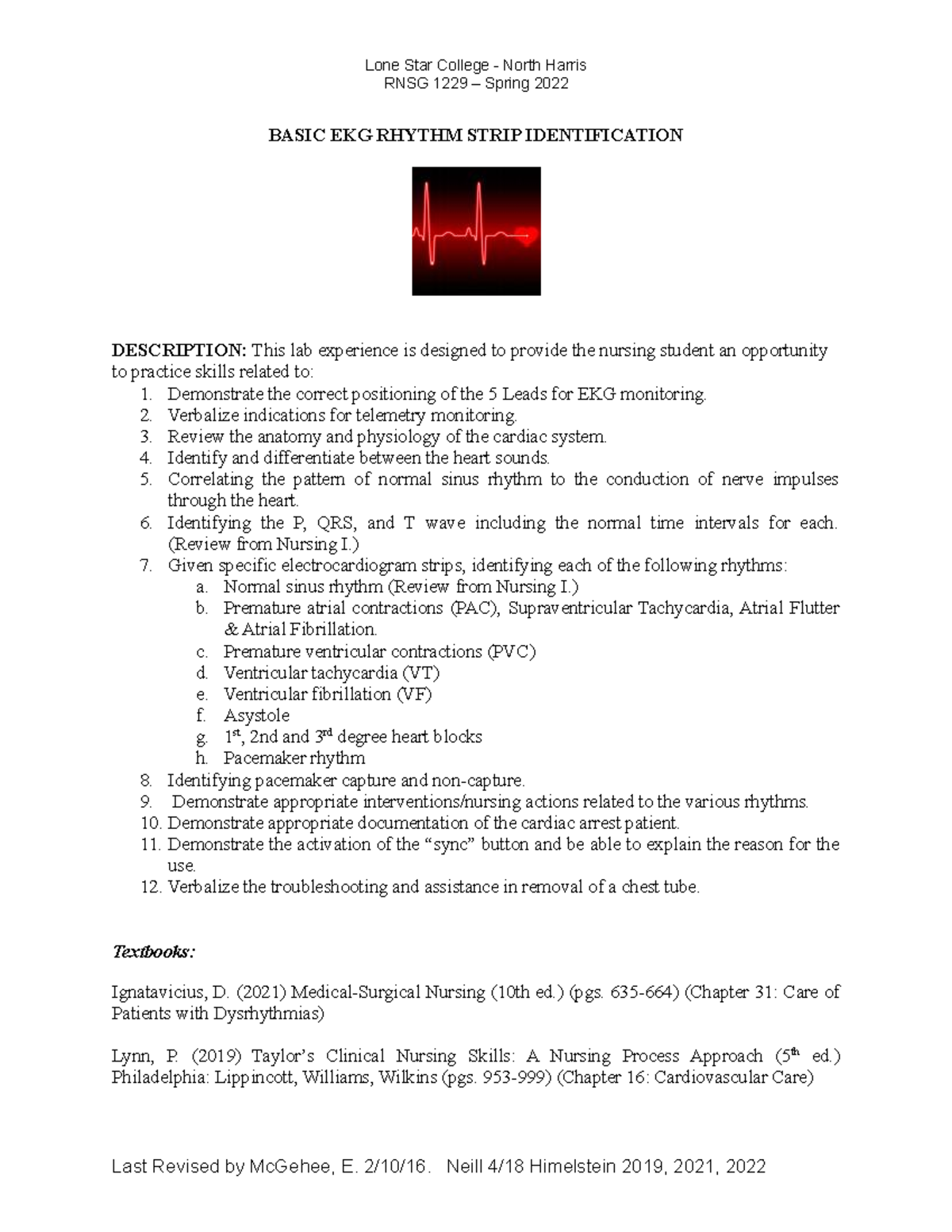 RNSG 1229 Spring 2022 EKG Lab Notes for Nursing Students - Studocu