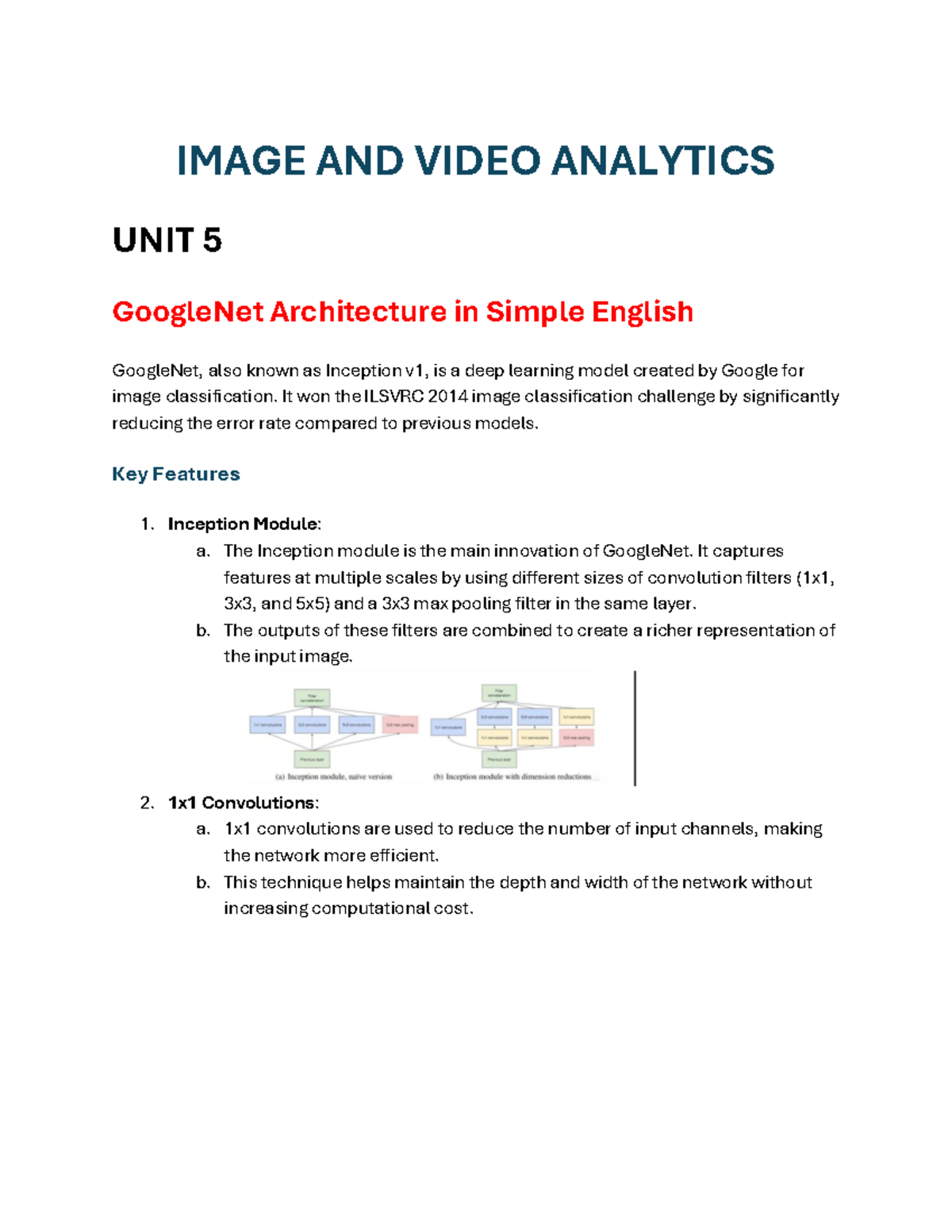 Image AND Video Analytics - IMAGE AND VIDEO ANALYTICS UNIT 5 GoogleNet ...
