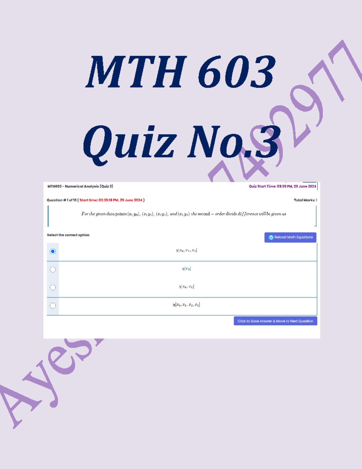 MTH 603 Numerical Analysis Quiz 3 - Solutions and Key Concepts - Studocu