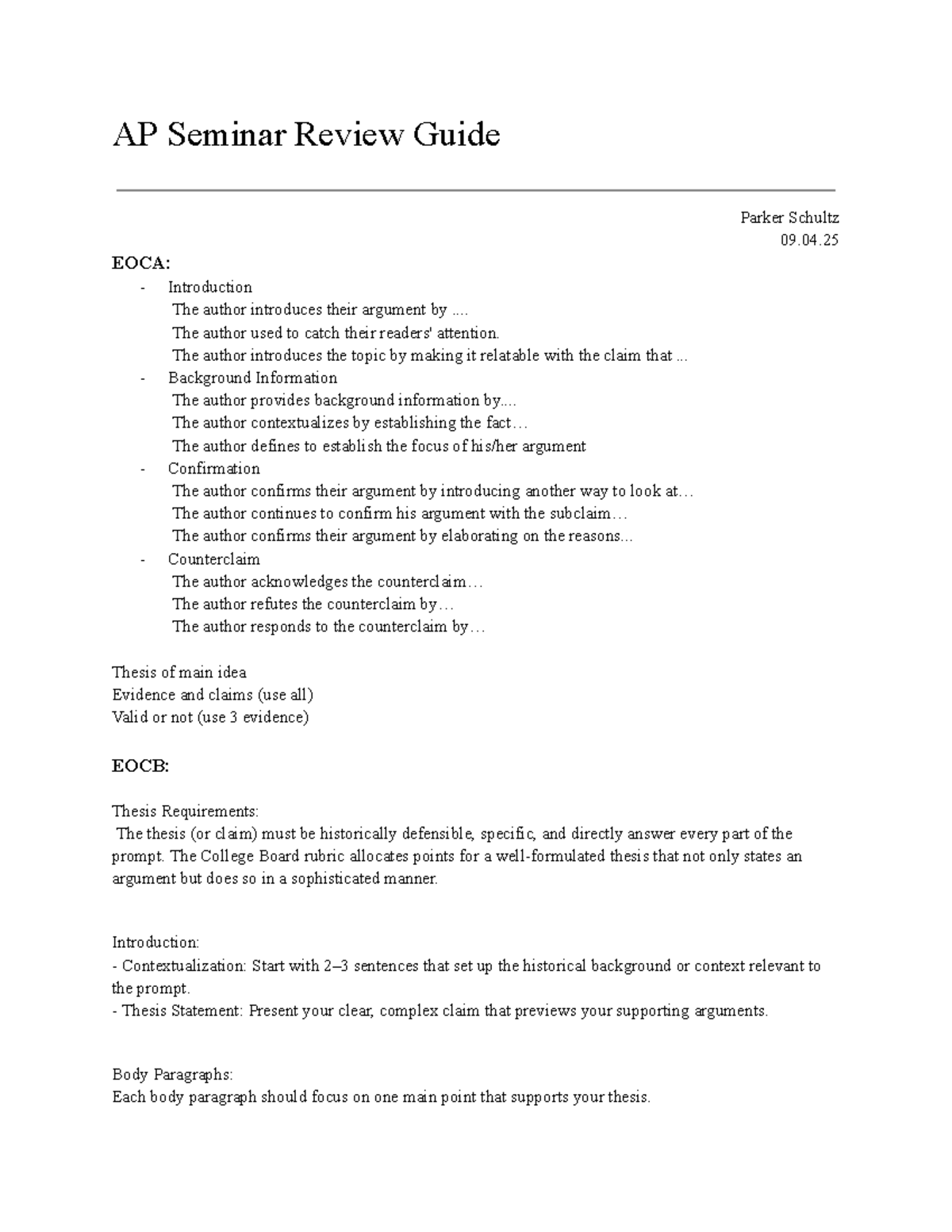 AP Seminar review guide: Understanding argument structure and thesis ...