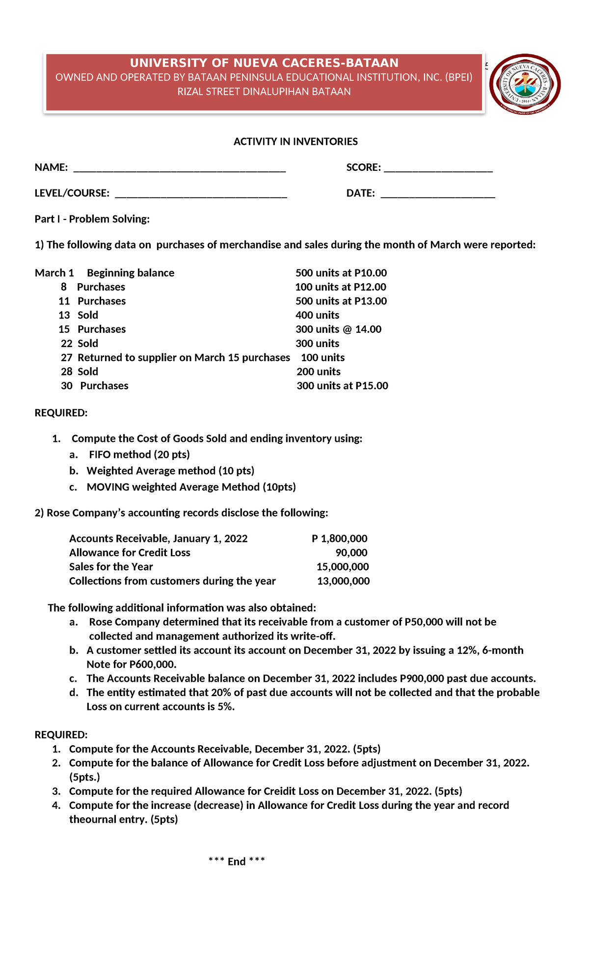 Intermediate Acctg Activity in Costing Inventories: COGS & Allowance ...