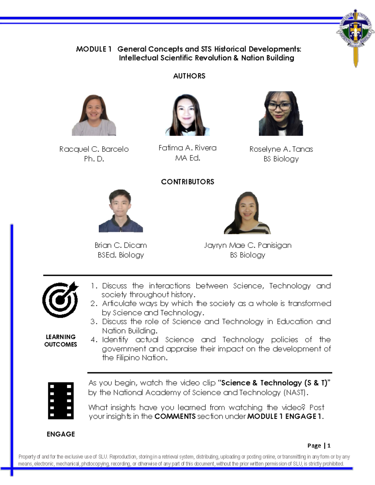 STS Module 1 - GSTS - Property of and for the exclusive use of SLU ...