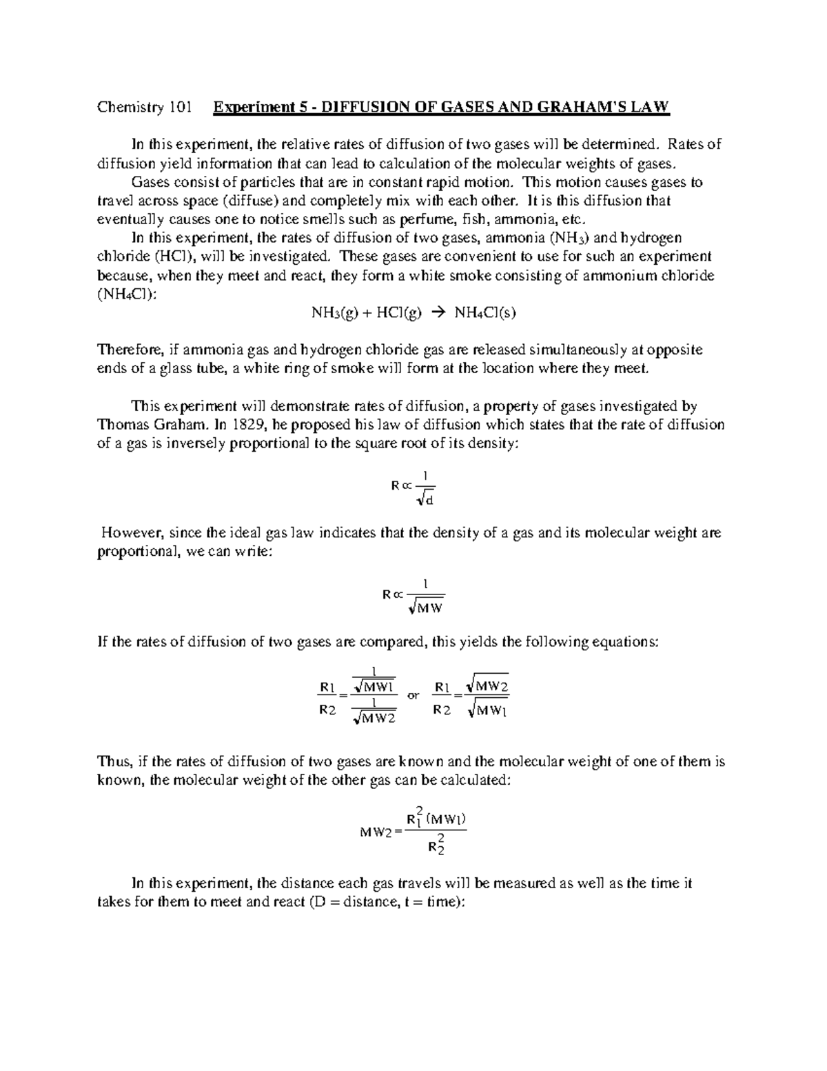 E05 grahams Law 2016 - Chem 111 - In this experiment, the relative ...