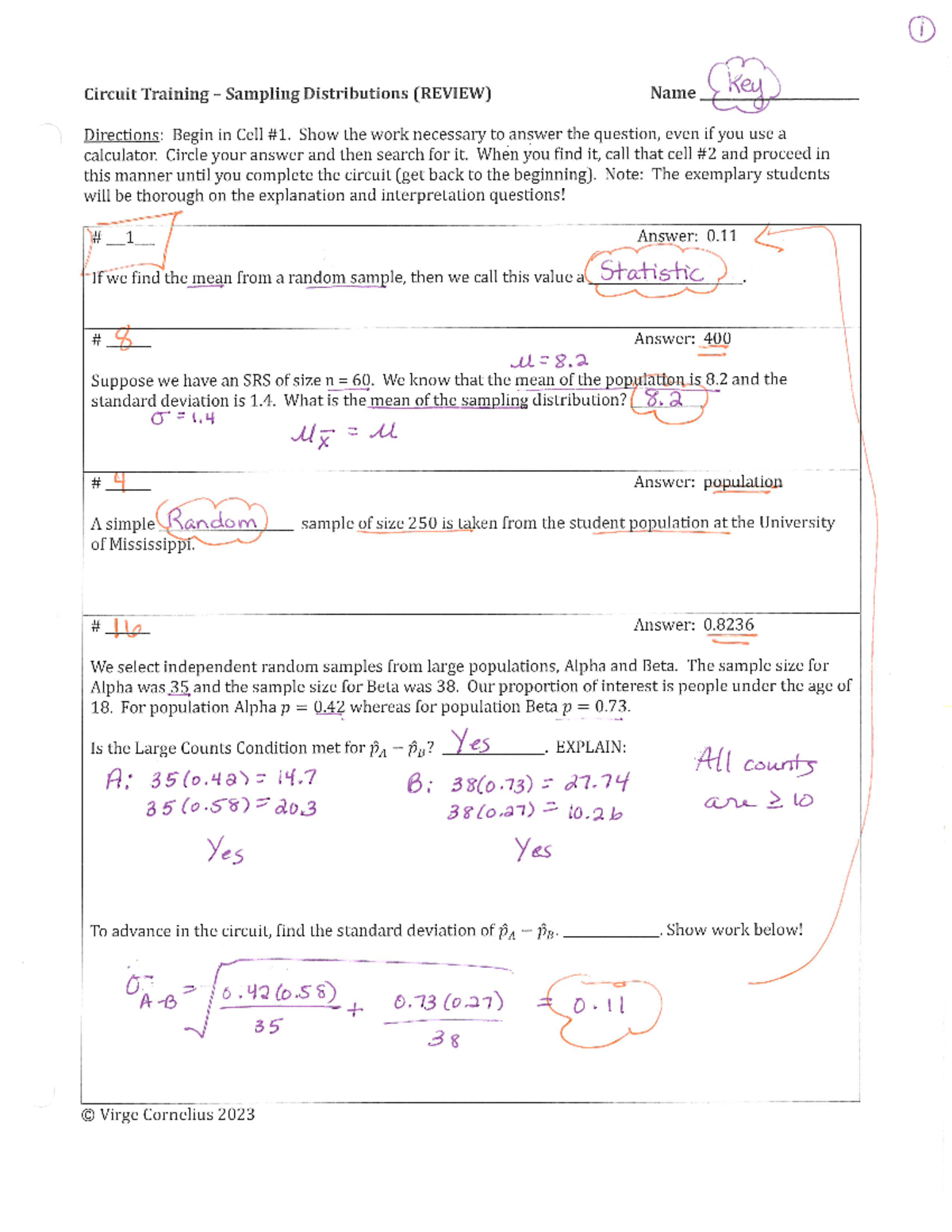 Circuit Training Review on Sampling Distributions (Stat 101 KEY) - Studocu