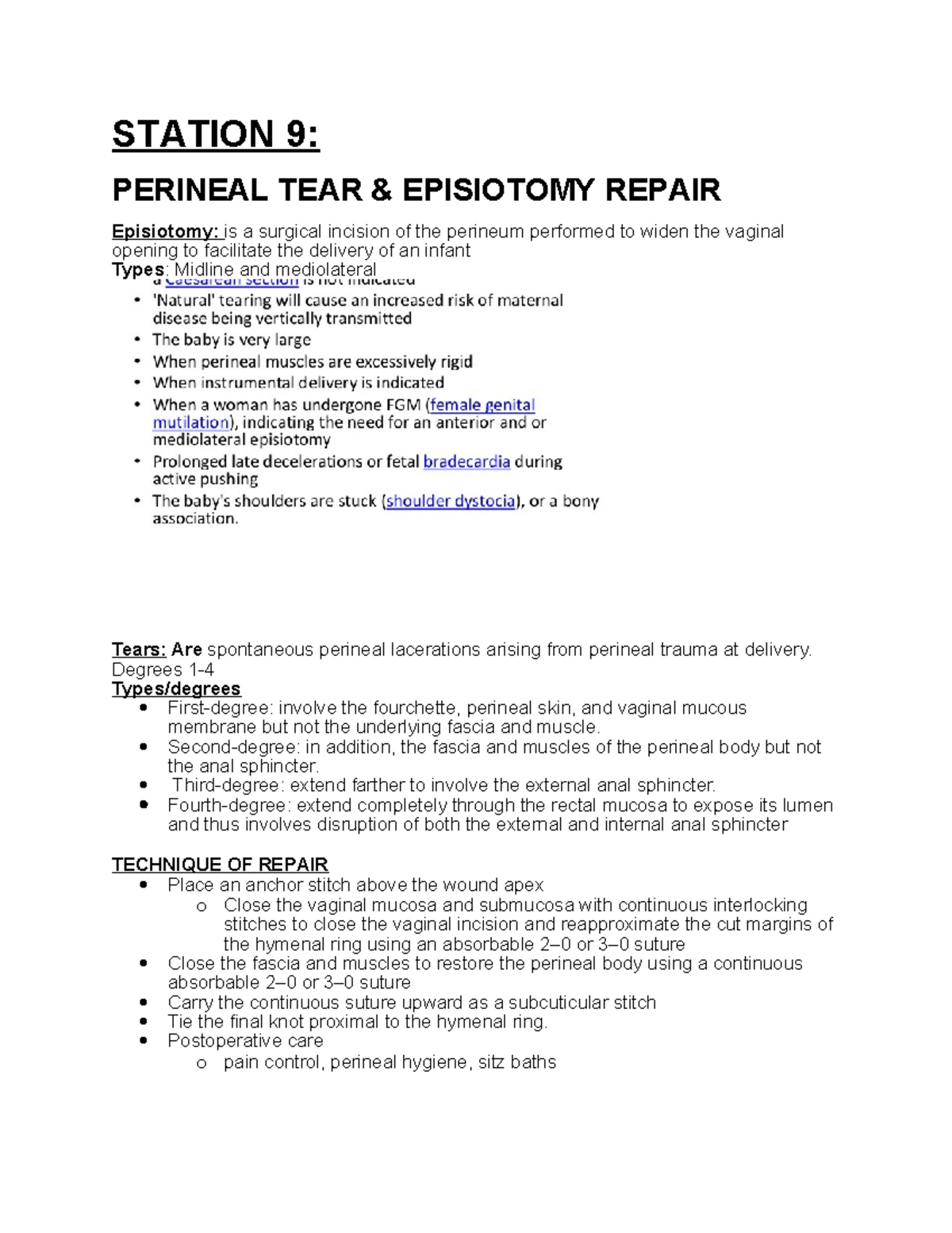 Perineal Tear and Episiotomy - STATION 9: PERINEAL TEAR & EPISIOTOMY ...