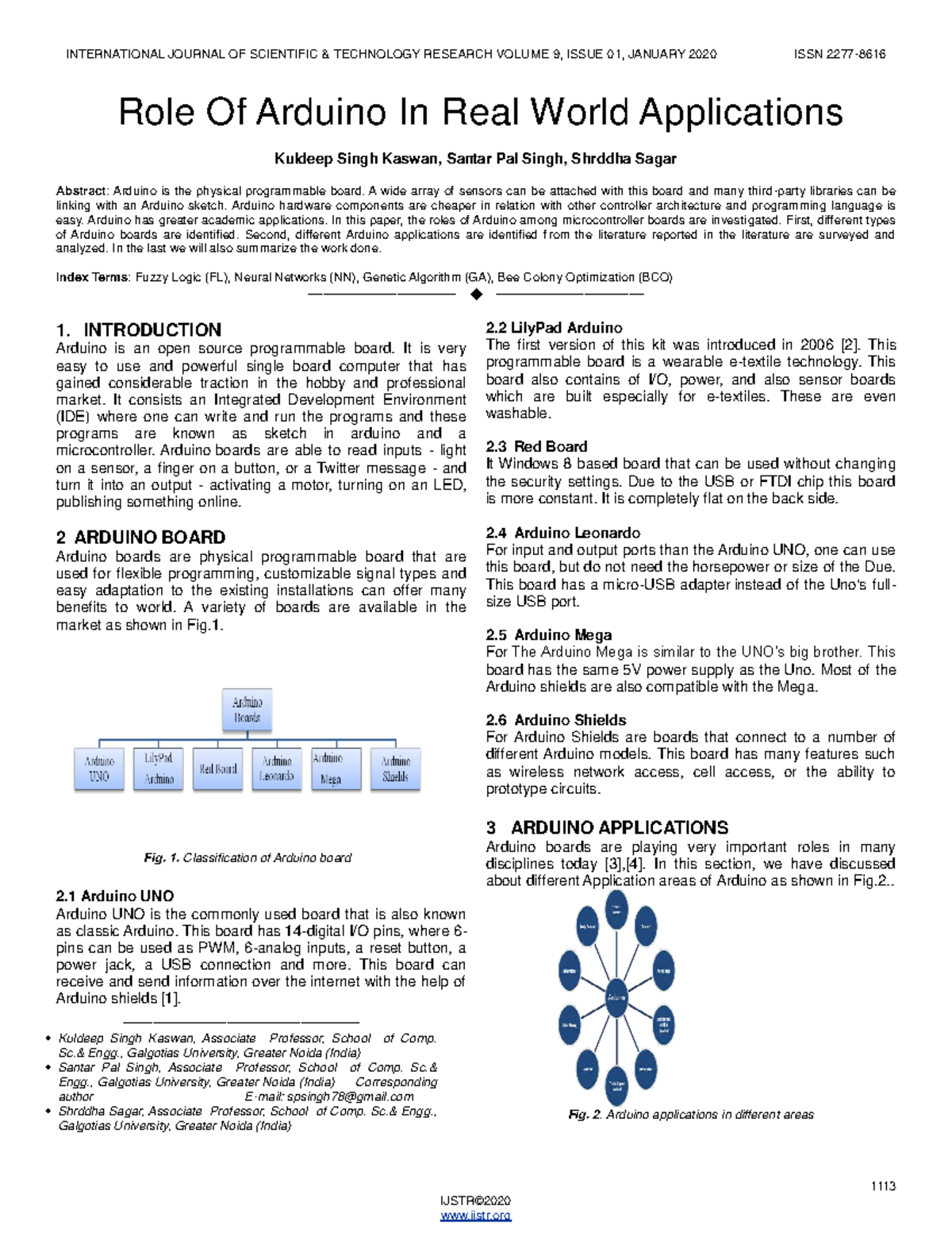Role of Arduino in Real World Applications - IJSTR Vol 9, Issue 01 ...