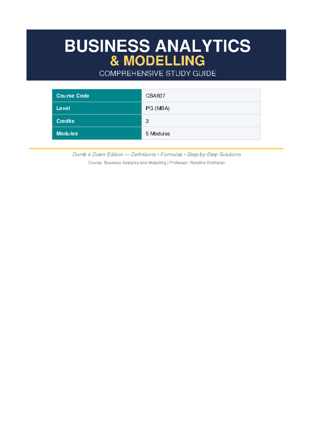 CBA607 Business Analytics Modelling Comprehensive Study Guide - Studocu
