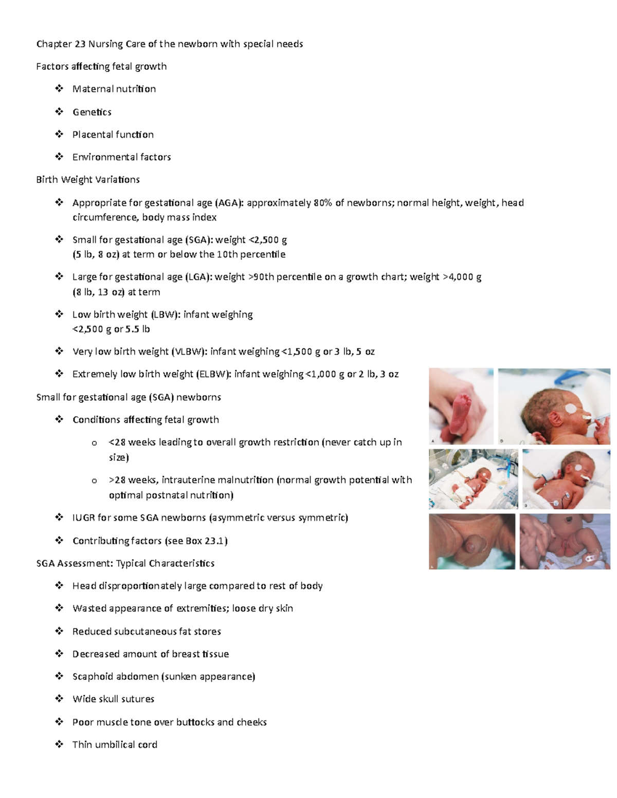 Exam 4 SGA & LGA Newborn Nursing Care - Chapter 23 OB Notes - Studocu