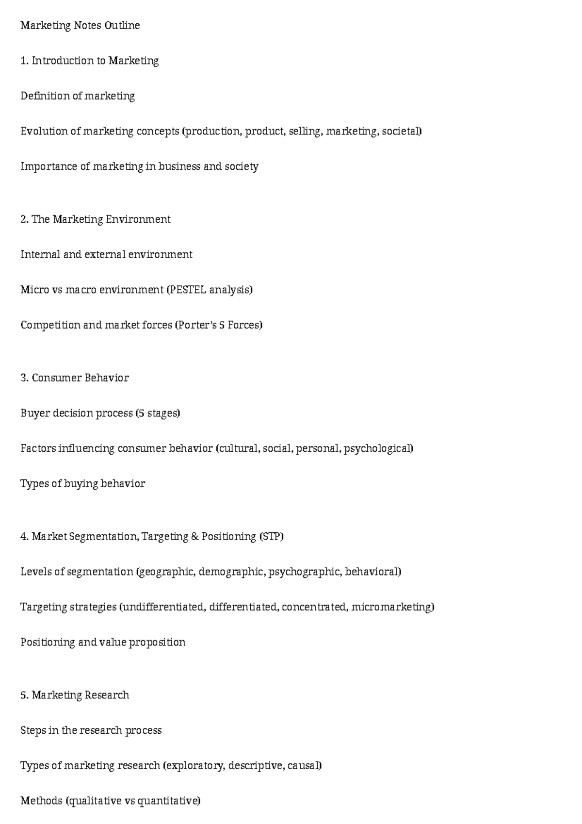MKT 101: Comprehensive Notes on Marketing Concepts and Strategies - Studocu