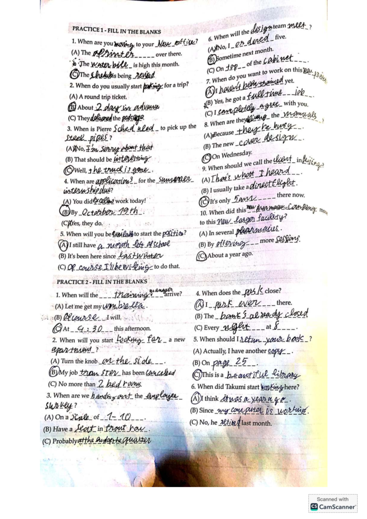 PRACTICE 1 & 2 FILL IN THE BLANKS - English Language Skills - Studocu