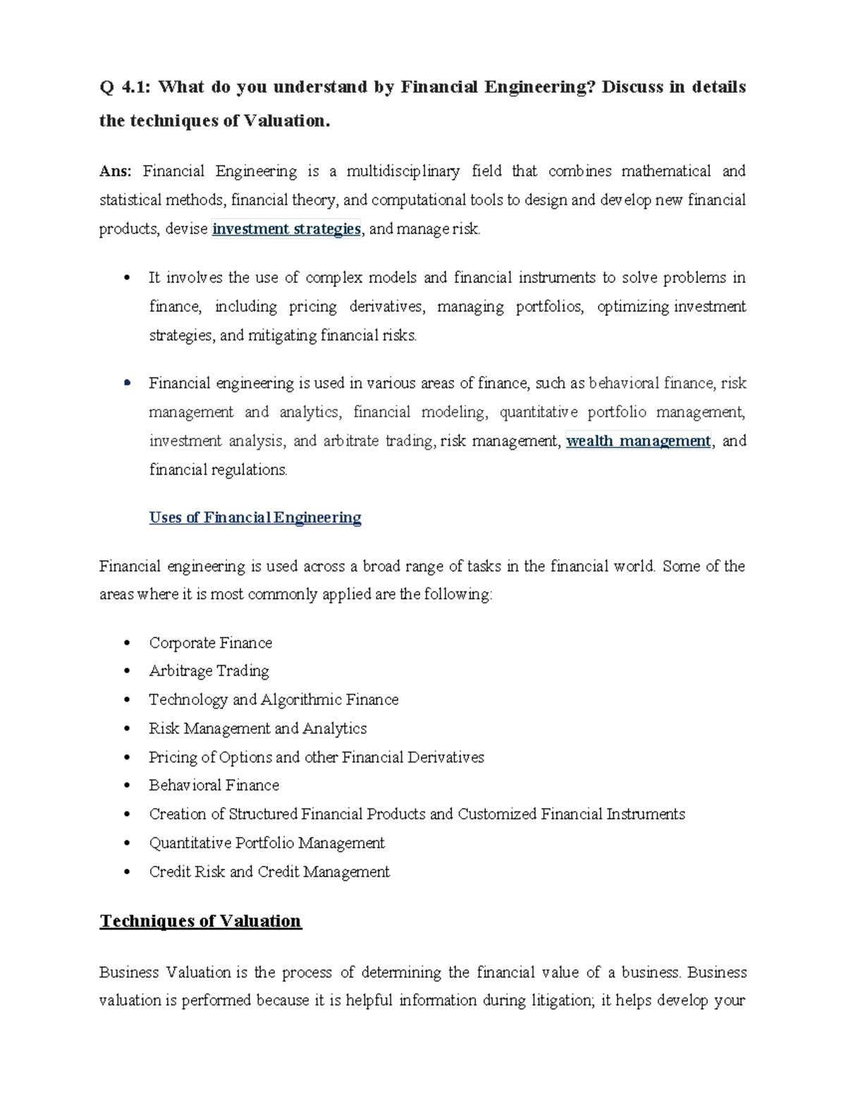 Unit 4: Understanding Financial Engineering and Valuation Techniques ...
