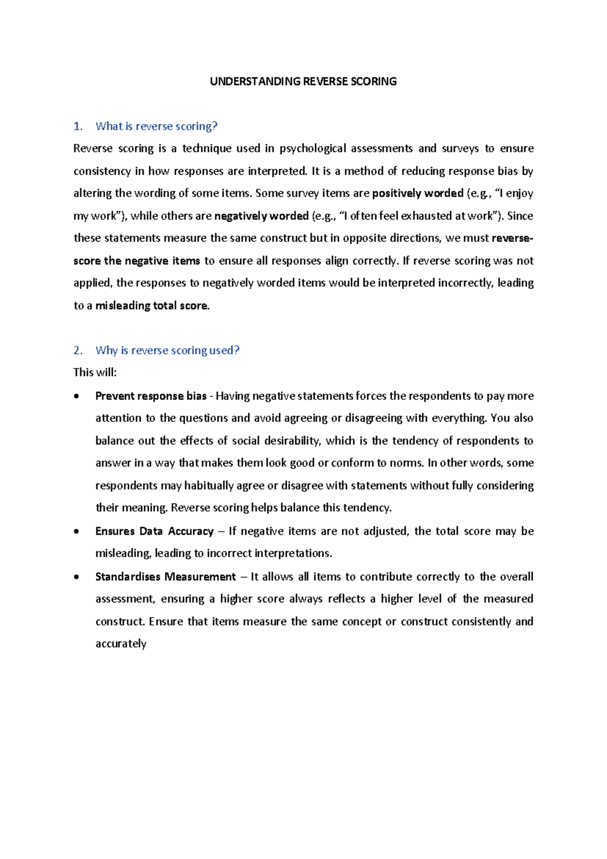 Understanding Reverse Scoring in Psych Assessments - Studocu