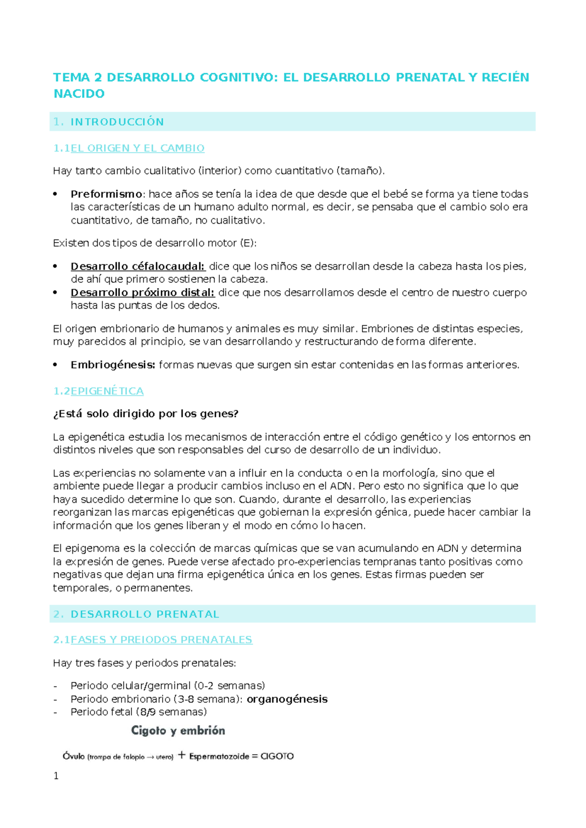 TEMA 2: DESARROLLO COGNITIVO - PRENATAL Y RECIÉN NACIDO - Studocu