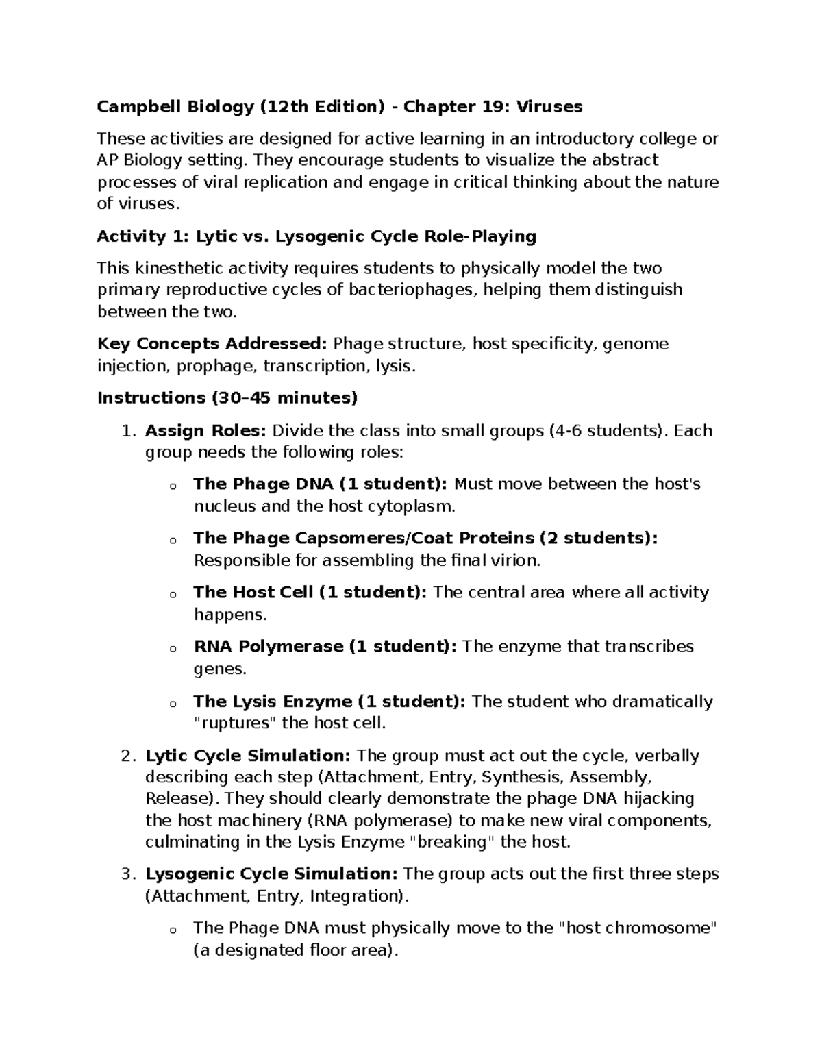 Campbell Biology (12th Ed) Chapter 19: Engaging with Viruses - Studocu