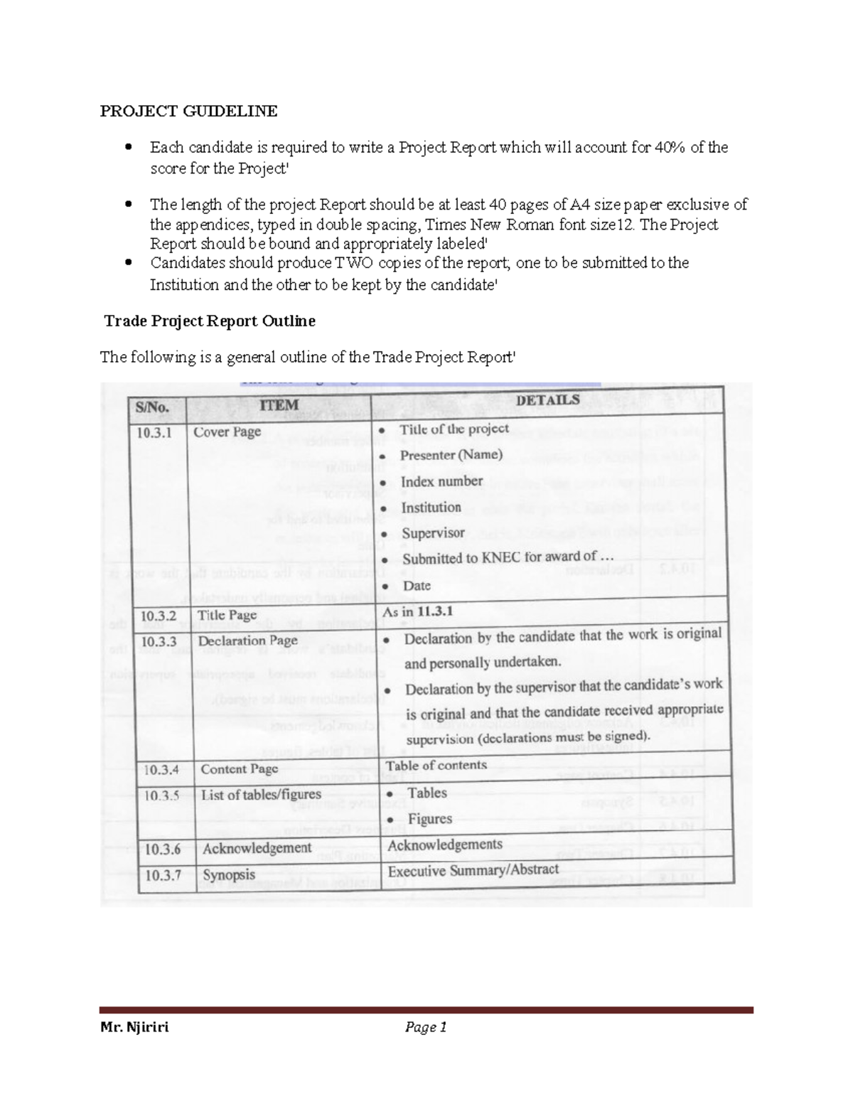 KNEC Project Guidelines for Diploma in Supply Chain Management - Studocu