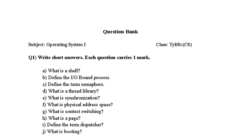 Question Bank for Operating System I (TyBSc(CS)) - Studocu