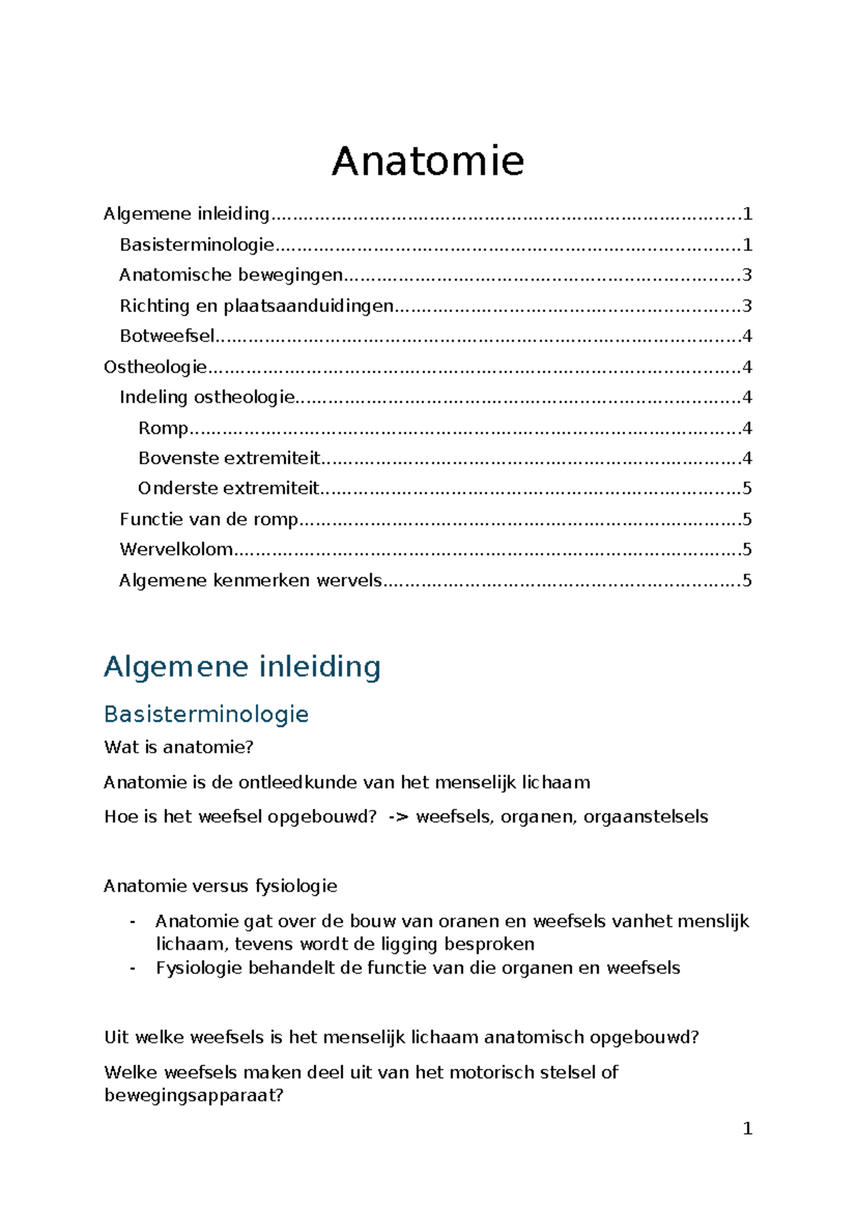 Anatomie Algemene Inleiding en Basis Terminologie - Anatomie 101 - Studocu