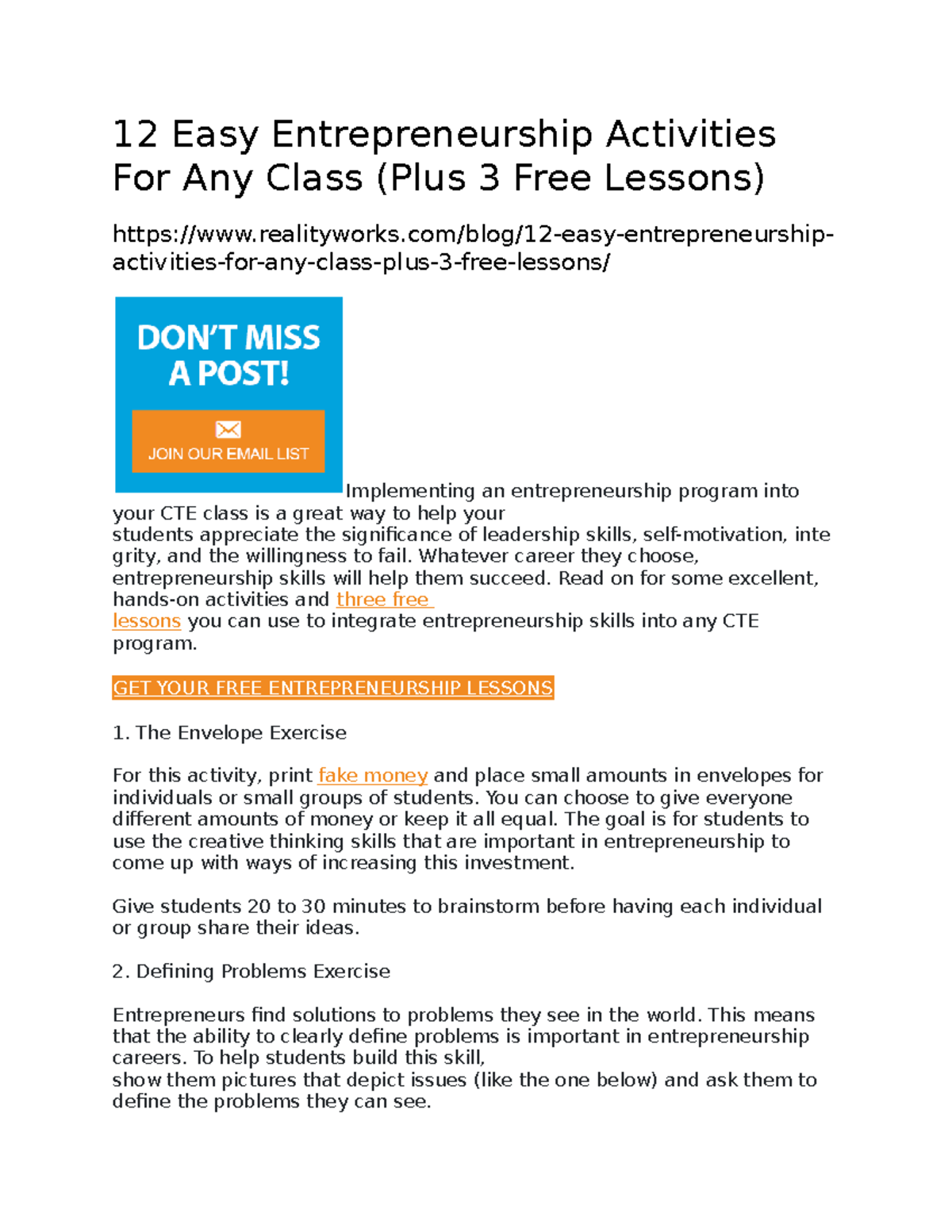 CTE 101: 12 Engaging Entrepreneurship Activities for Any Class - Studocu