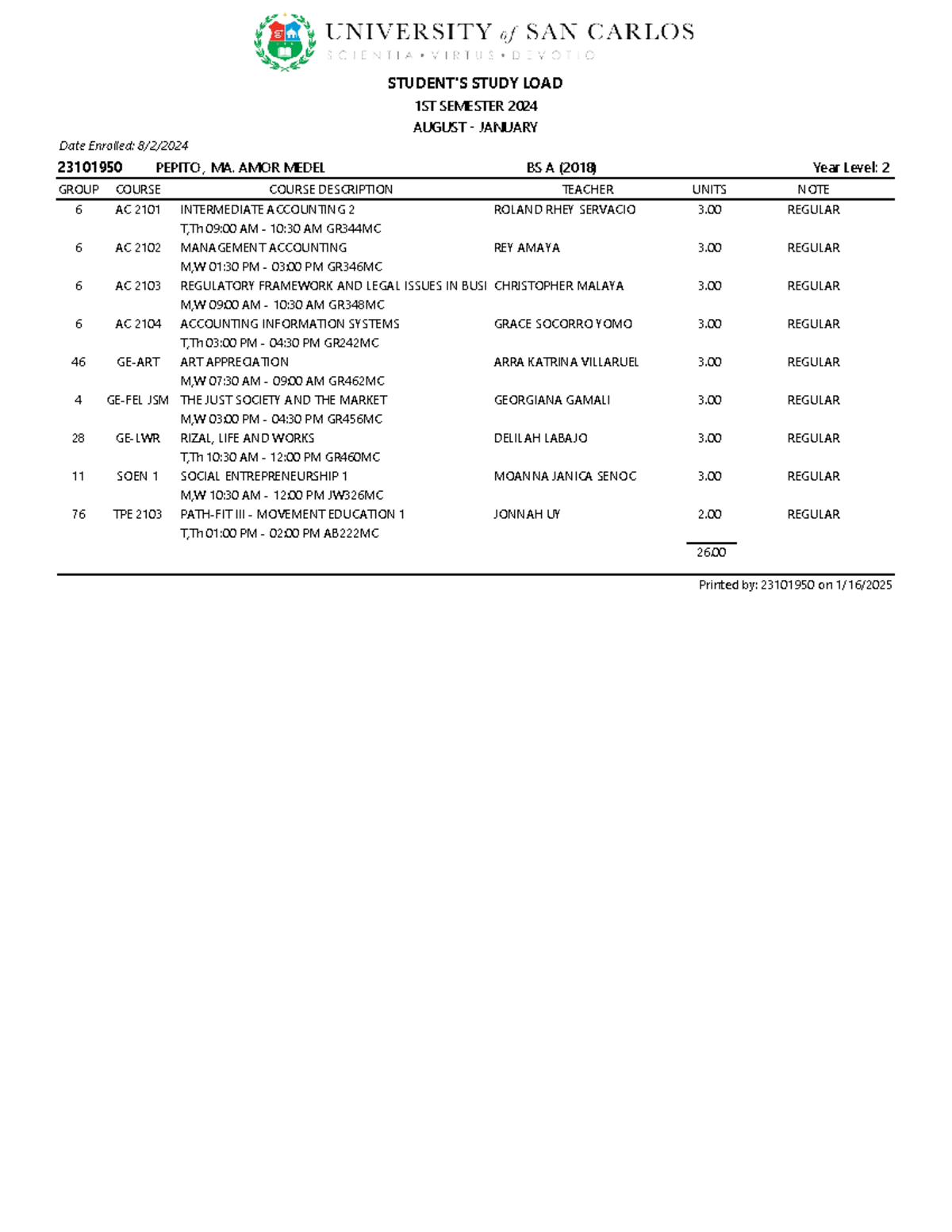 Student Study Load - 1ST SEMESTER 2024 STUDENT'S STUDY LOAD AUGUST ...
