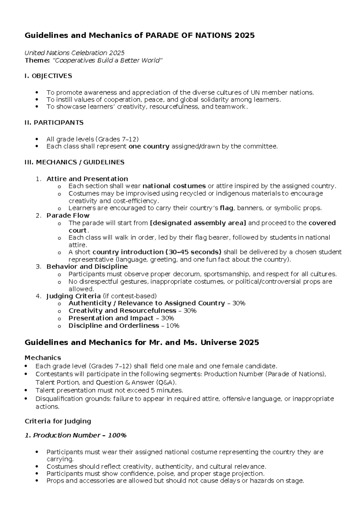 Mr. and Ms. Universe 2025 Pageant Guidelines and Mechanics - Studocu