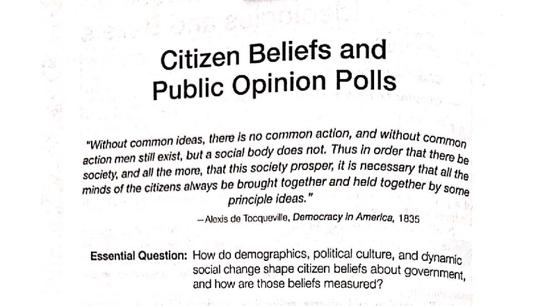 Chapter 10: Citizen Beliefs and Public Opinion Polls (US Gov & Politics ...