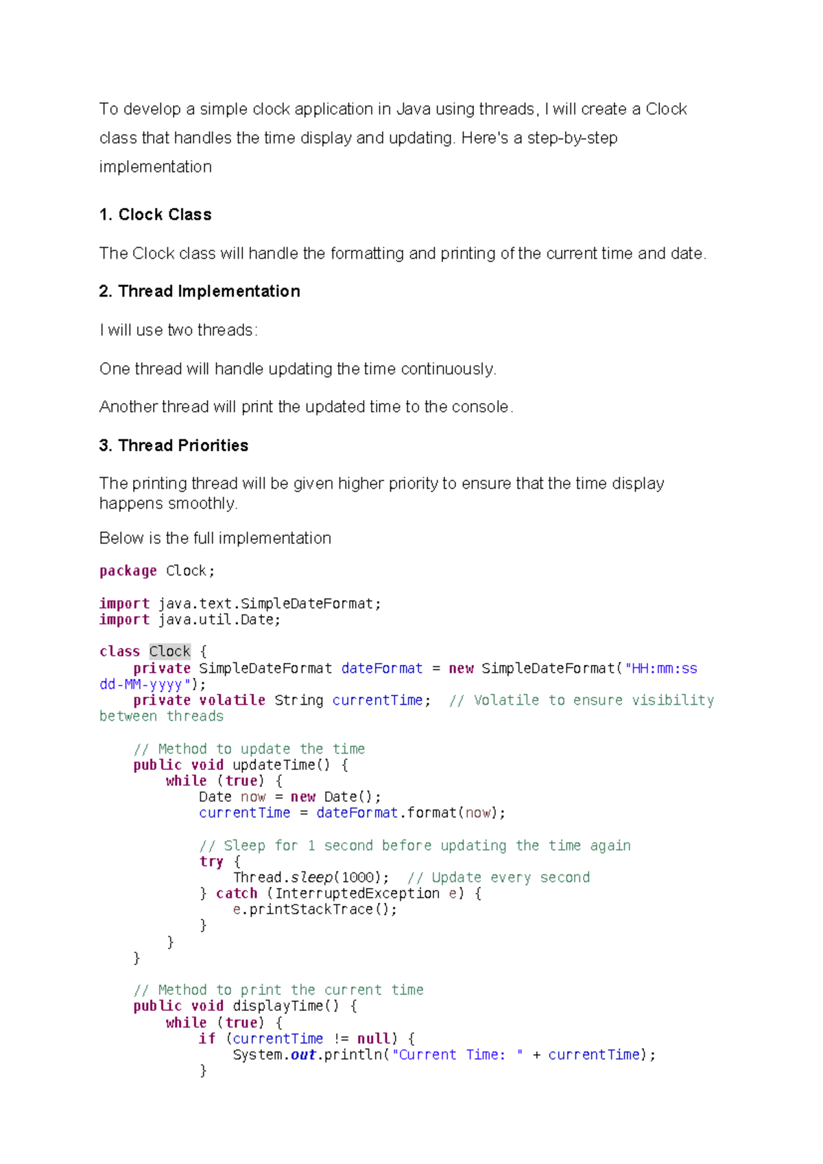 CS 1103 Programming 2: Simple Clock App Using Threads - Studocu