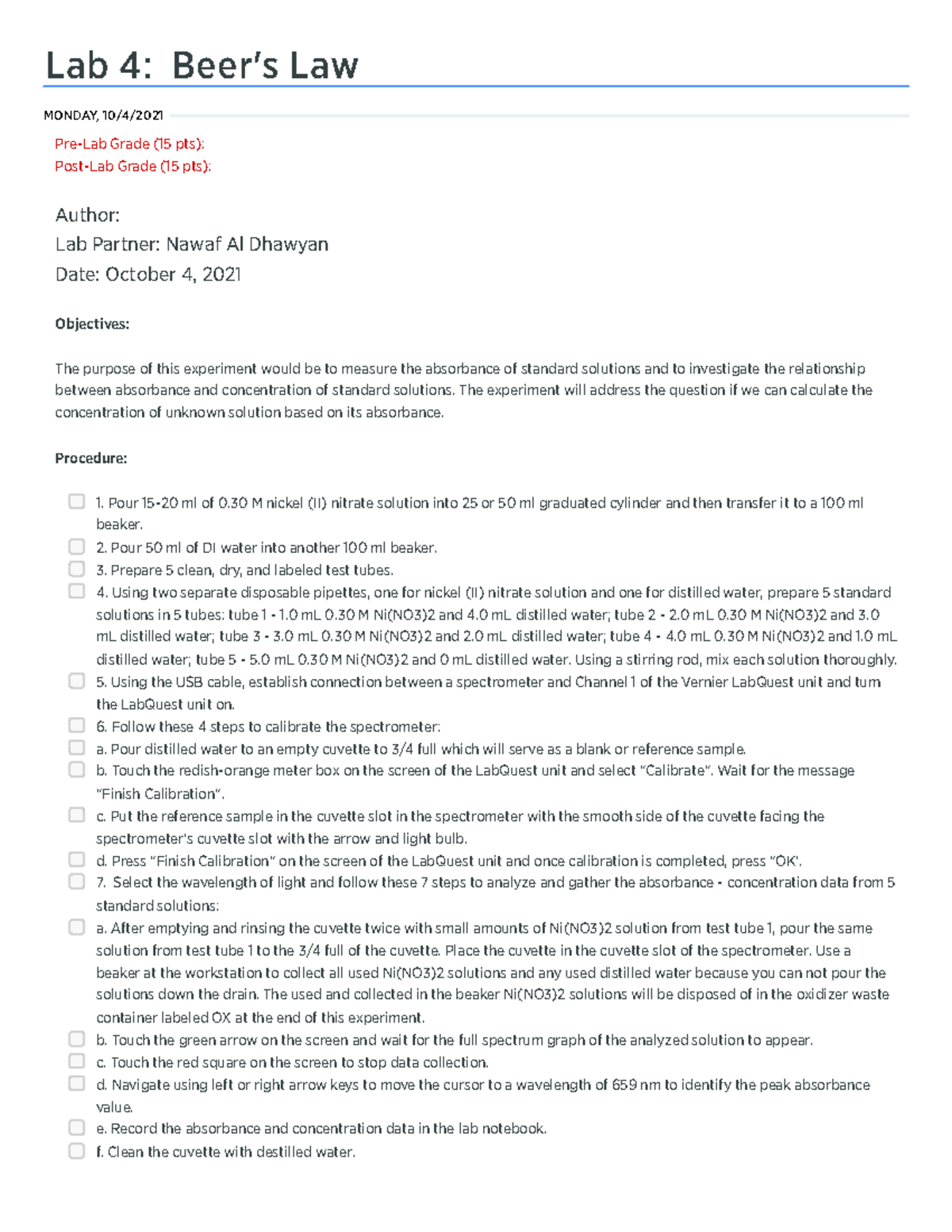 Lab 4: Exploring Beer’s Law and Concentration Analysis in Nickel ...
