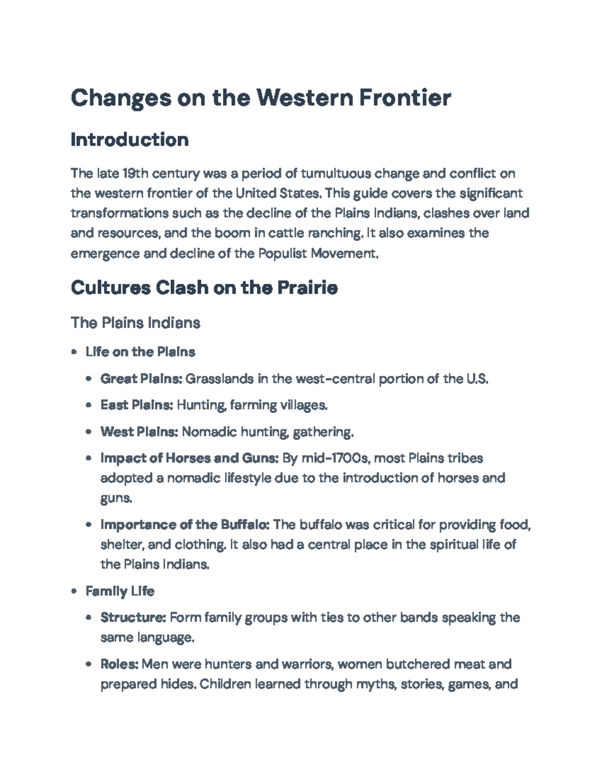 Changes on the Western Frontier: Native American Impact & Populism ...