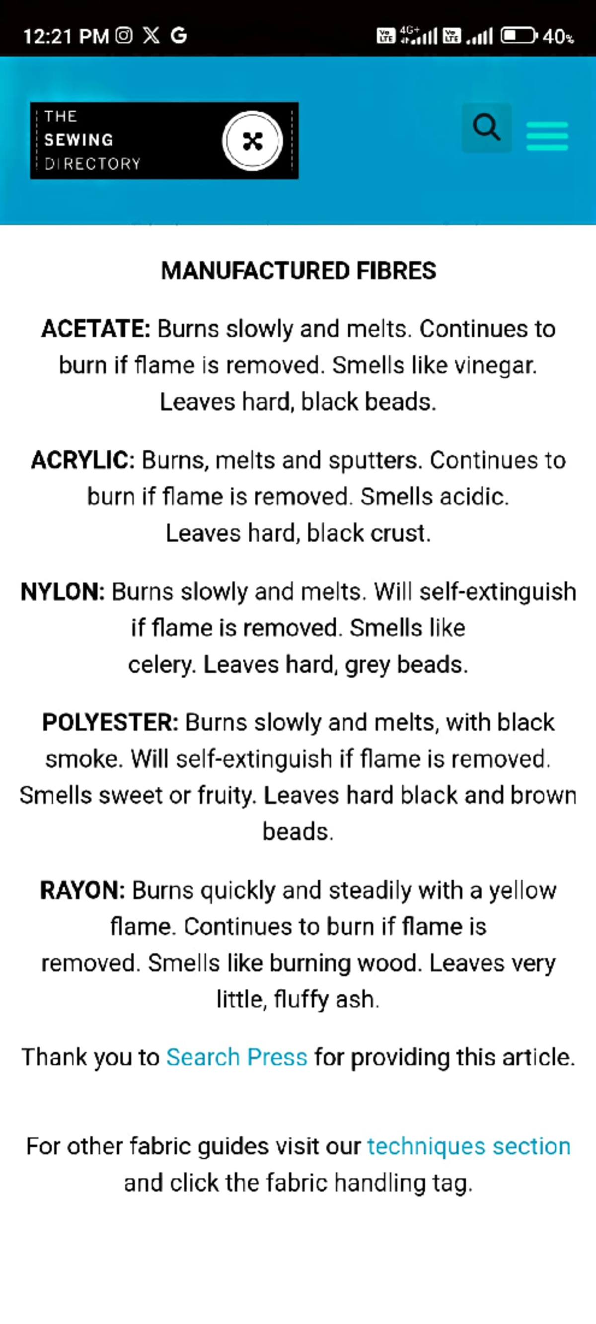 Pdf - Notes - 12:21 PMØ X G THE SEWING DIRECTORY MANUFACTURED FIBRES ...