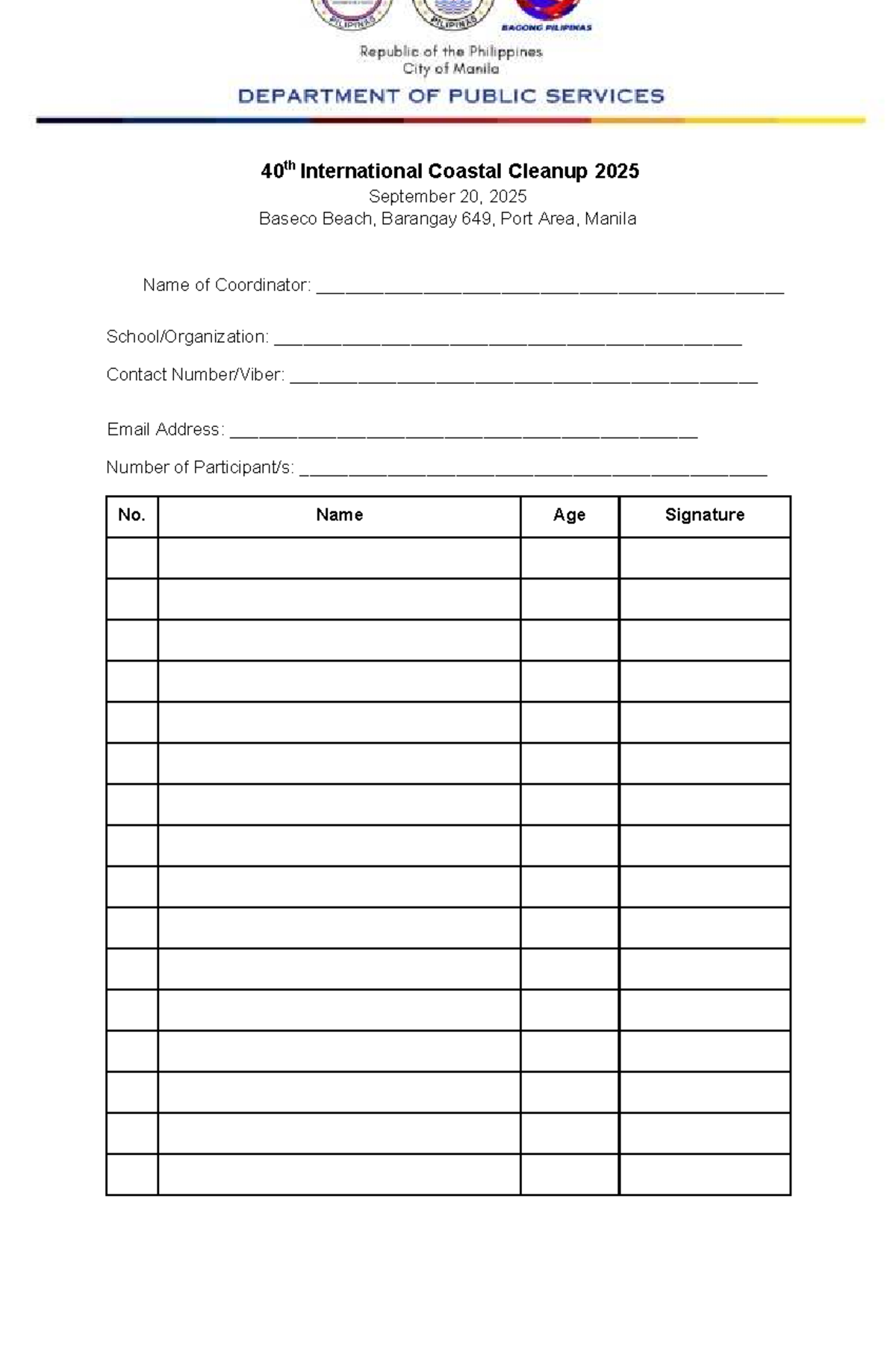 ICC Attendance Sheet - 40 th International Coastal Cleanup 2025 ...