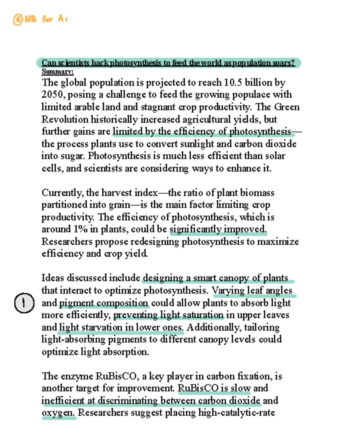 NB: Can Scientists Hack Photosynthesis to Feed 10.5B by 2050? - Studocu