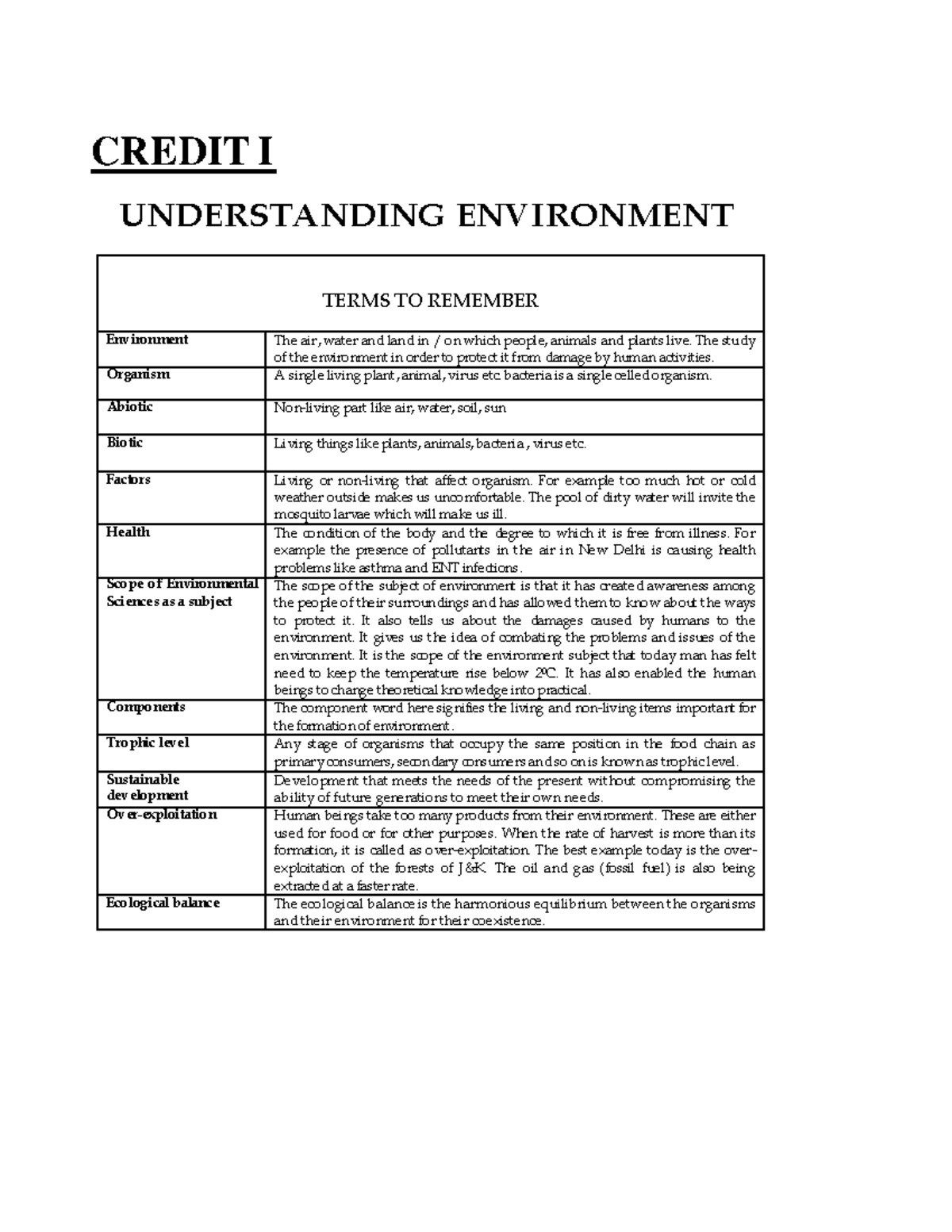 Evs01 - Key Environmental Concepts and Terms to Remember - Studocu