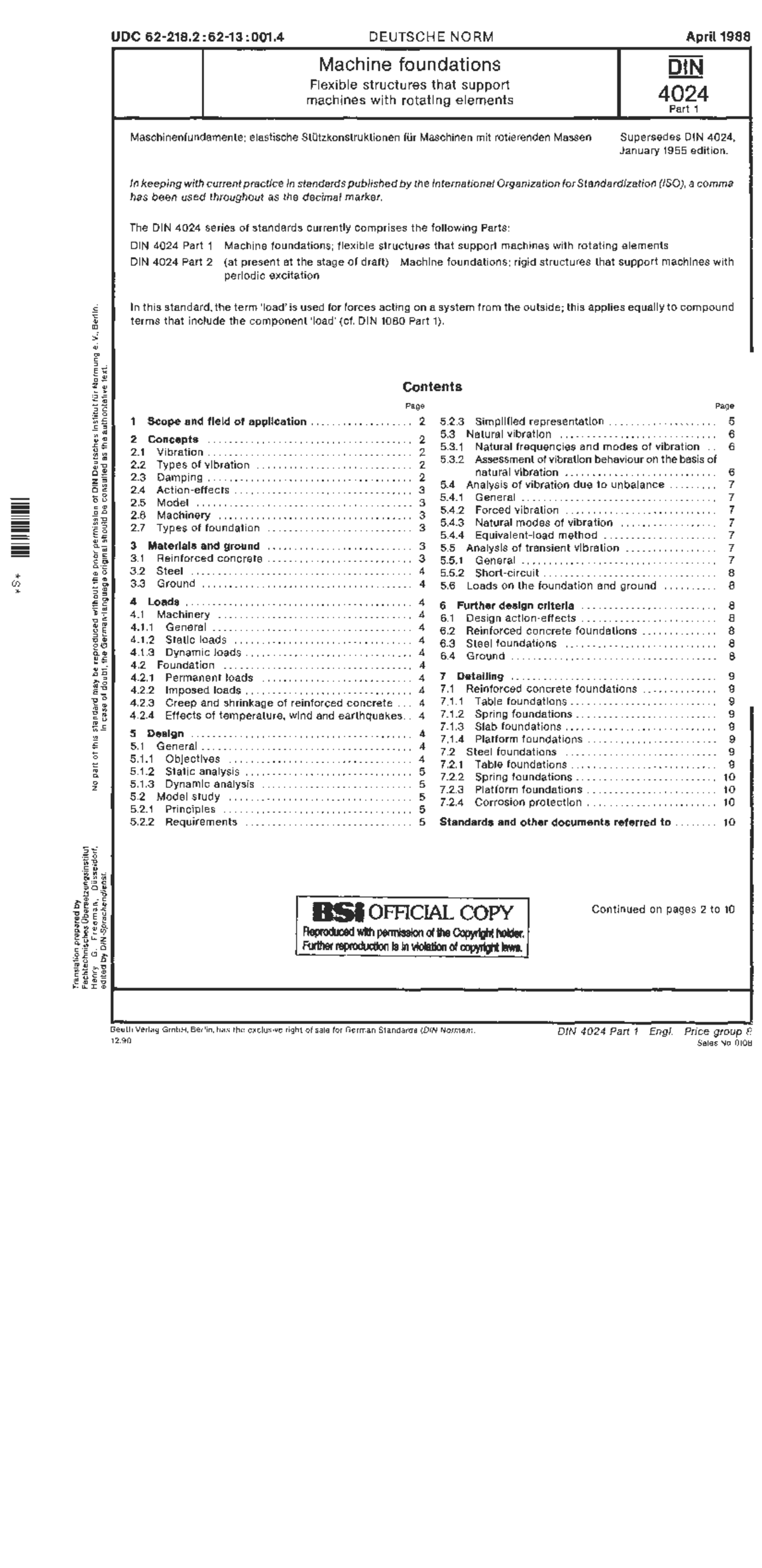 DIN 4024 Part 1: Machine Foundations - Flexible Structures for Rotating ...