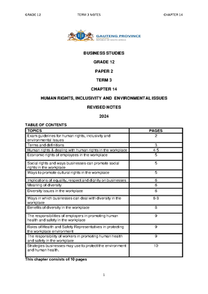 2024 Revised Chapter 13 Business Studies Grade 12 Notes ON CSR AND CSI ...