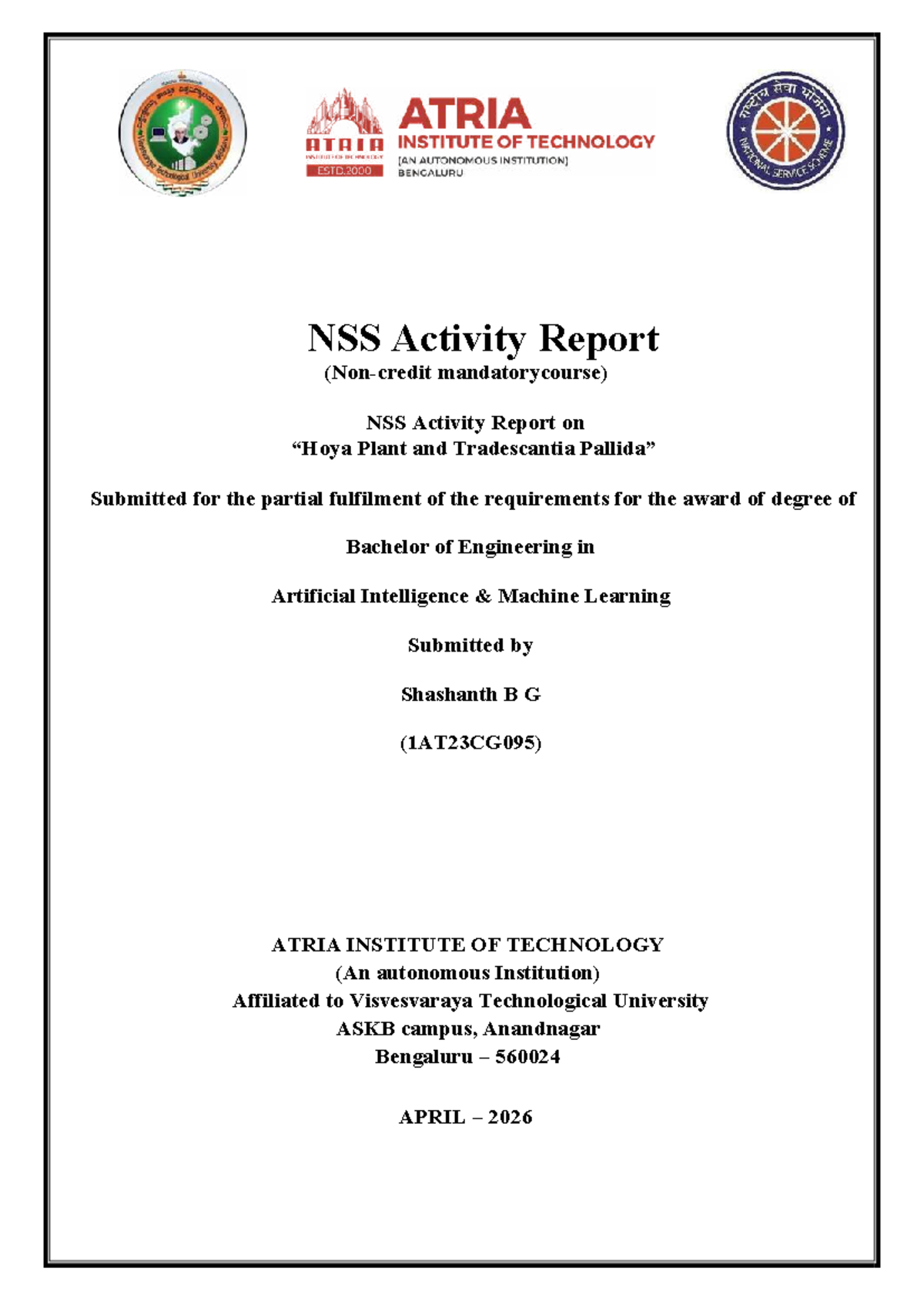 NSS Activity Report on Plant Care and Sustainability (NCMC) - Studocu