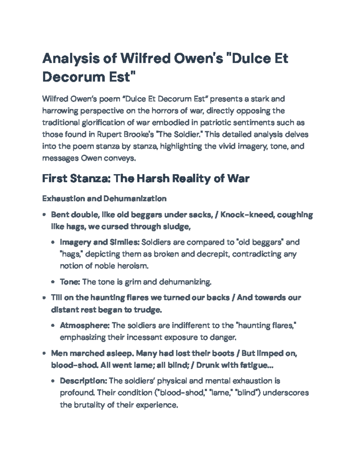 Analysis of Wilfred Owen's "Dulce Et Decorum Est" (Final Exam ...
