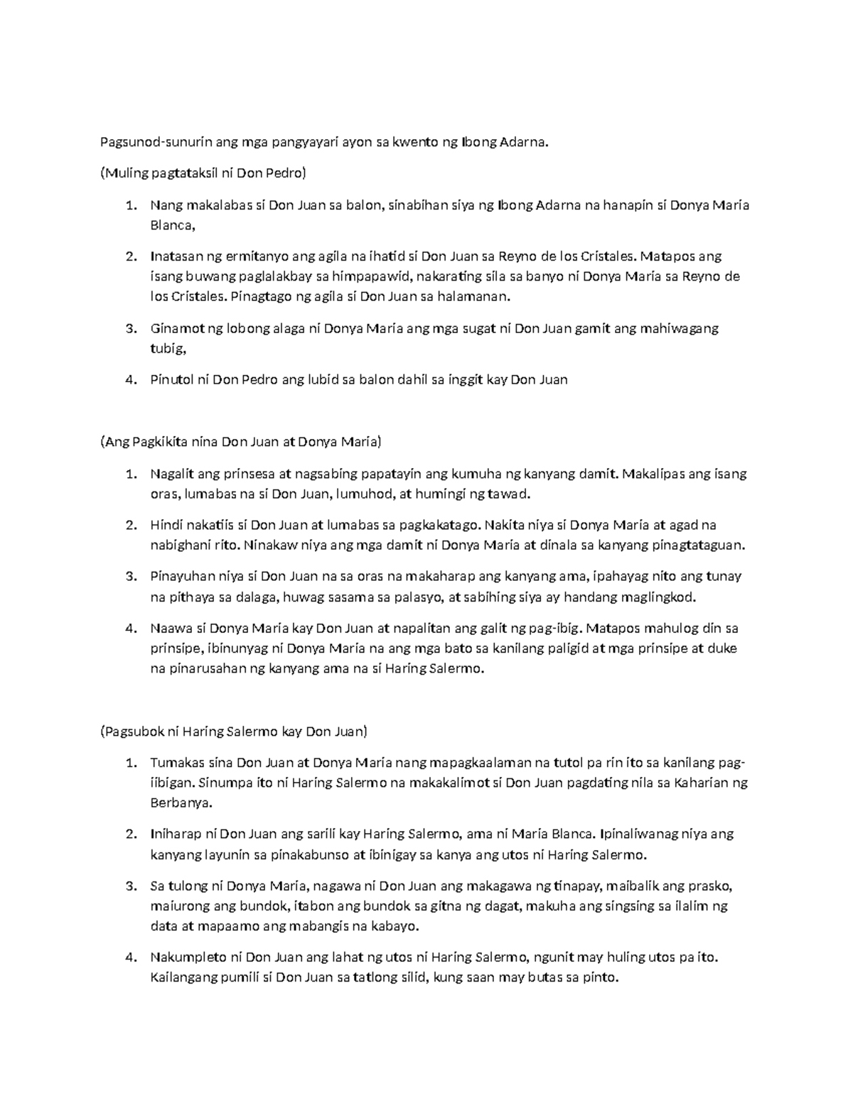 Ibong Adarna: Bahagi ng Pagsusulit at Pagsusuri (Kurso: FIL101) - Studocu