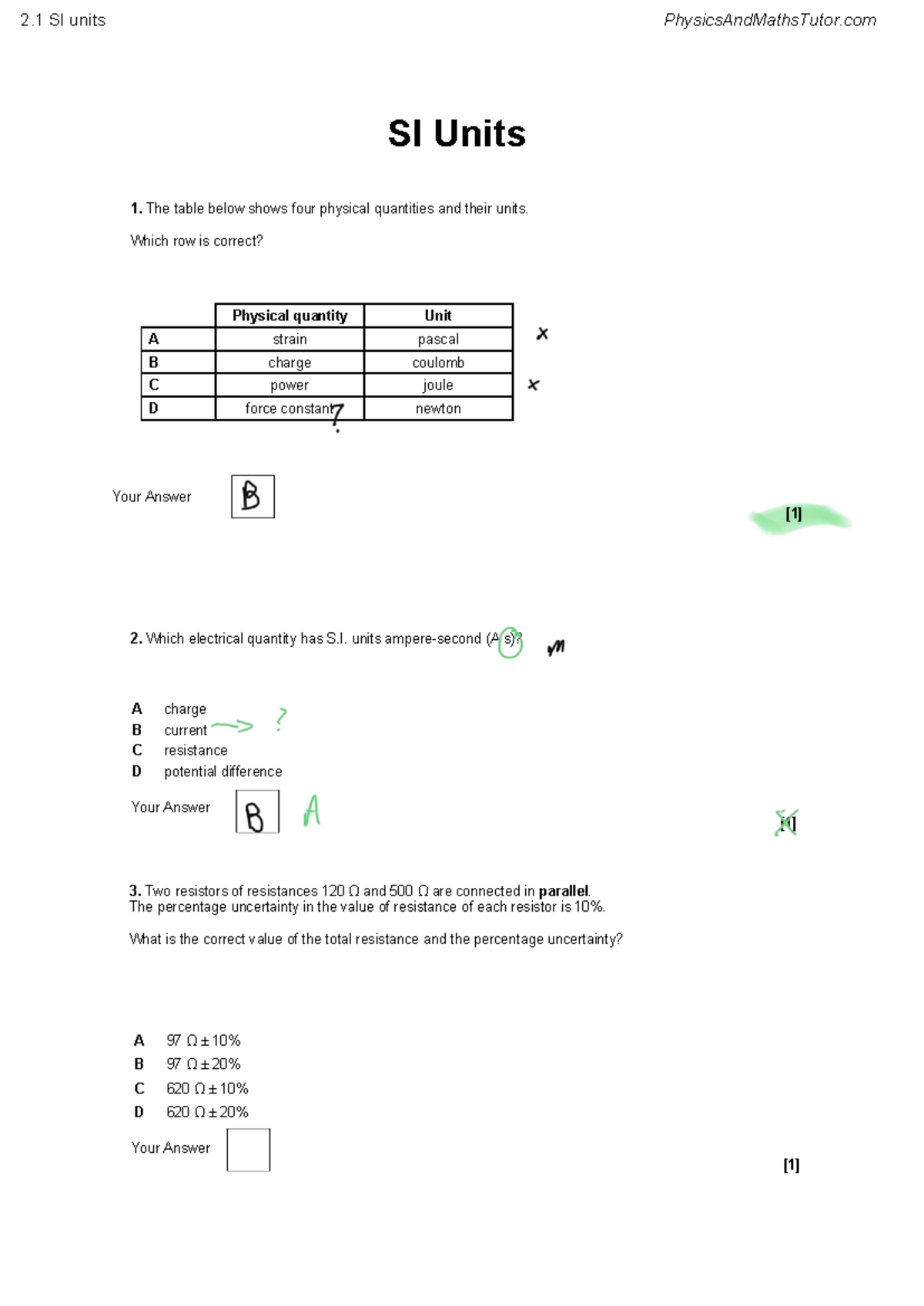 SI Units Quiz Paper - Questions and Answers - Studocu