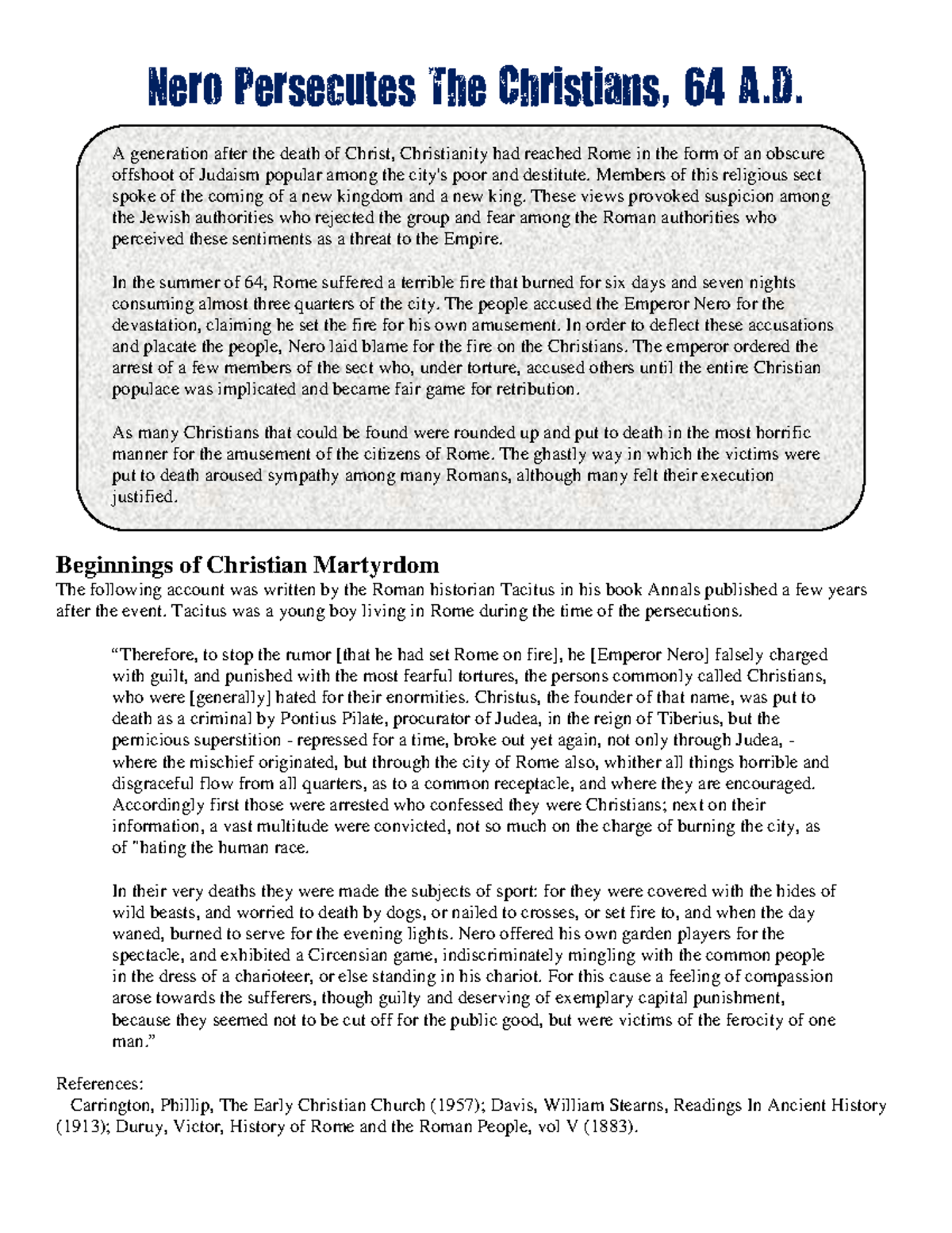 Nero's Persecution of Christians in 64 AD: A Historical Overview - Studocu