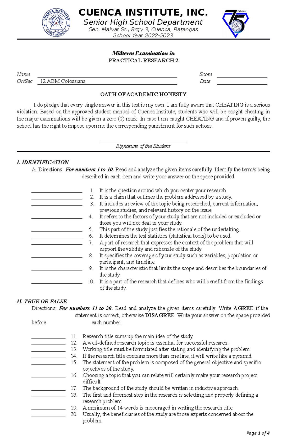 Practical Research 2 Midterm Exam Review and Guidelines - Studocu
