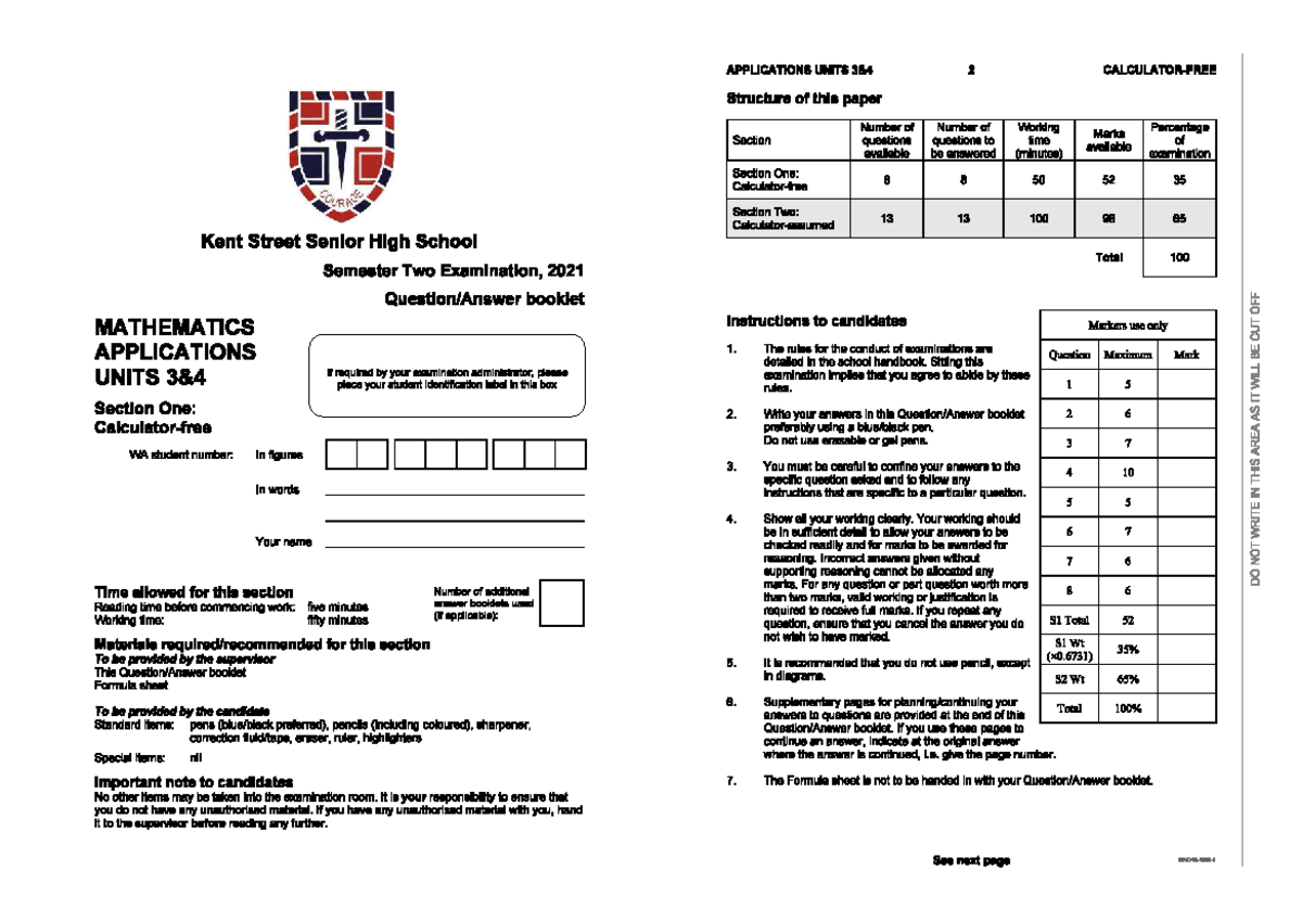 2021 APPS U34 Mathematics Semester Two Exam - Studocu
