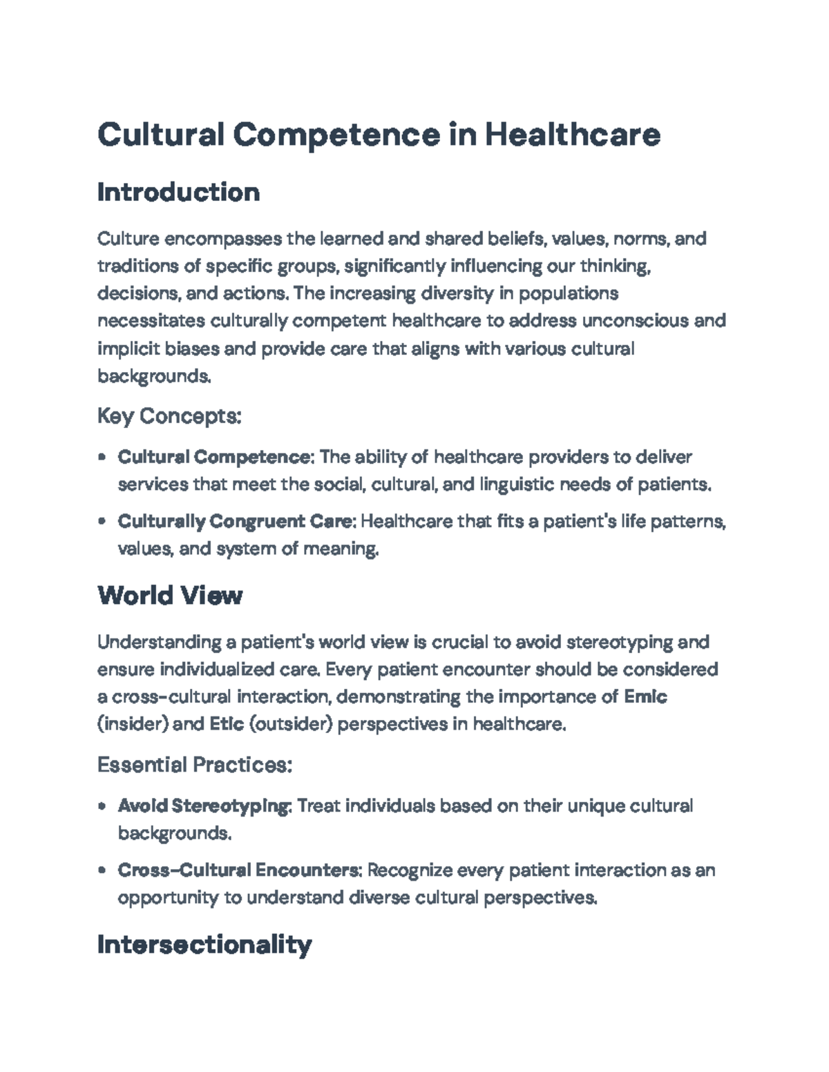 Cultural Competence in Healthcare: Key Concepts and Practices ...