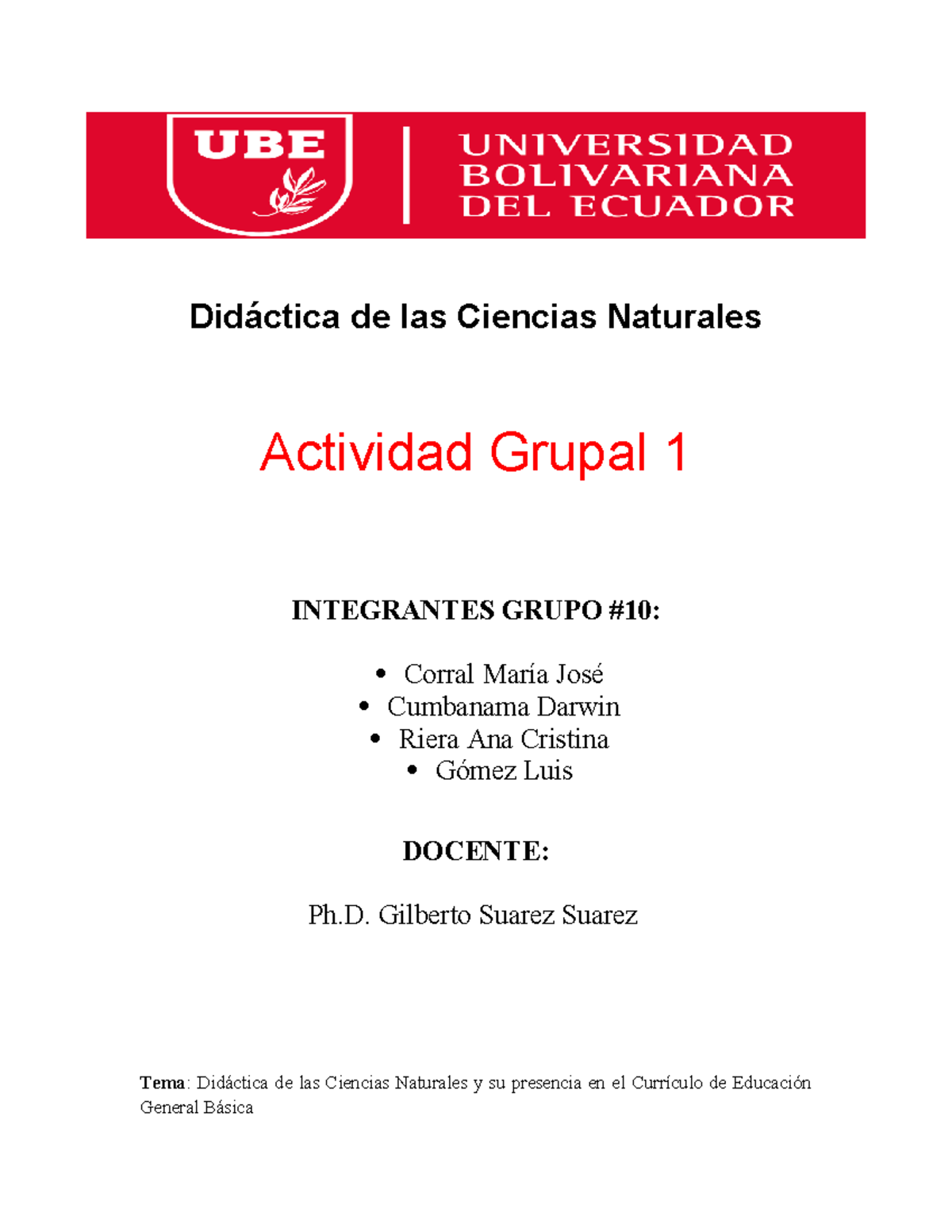 Didáctica de las Ciencias Naturales: Actividad Grupal 1 - Studocu