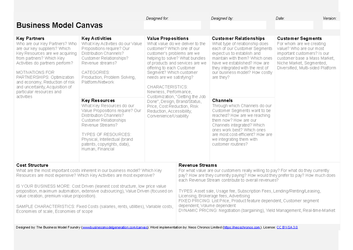 Sample Business Model Canva - Designed for: Designed by: Date: Version ...